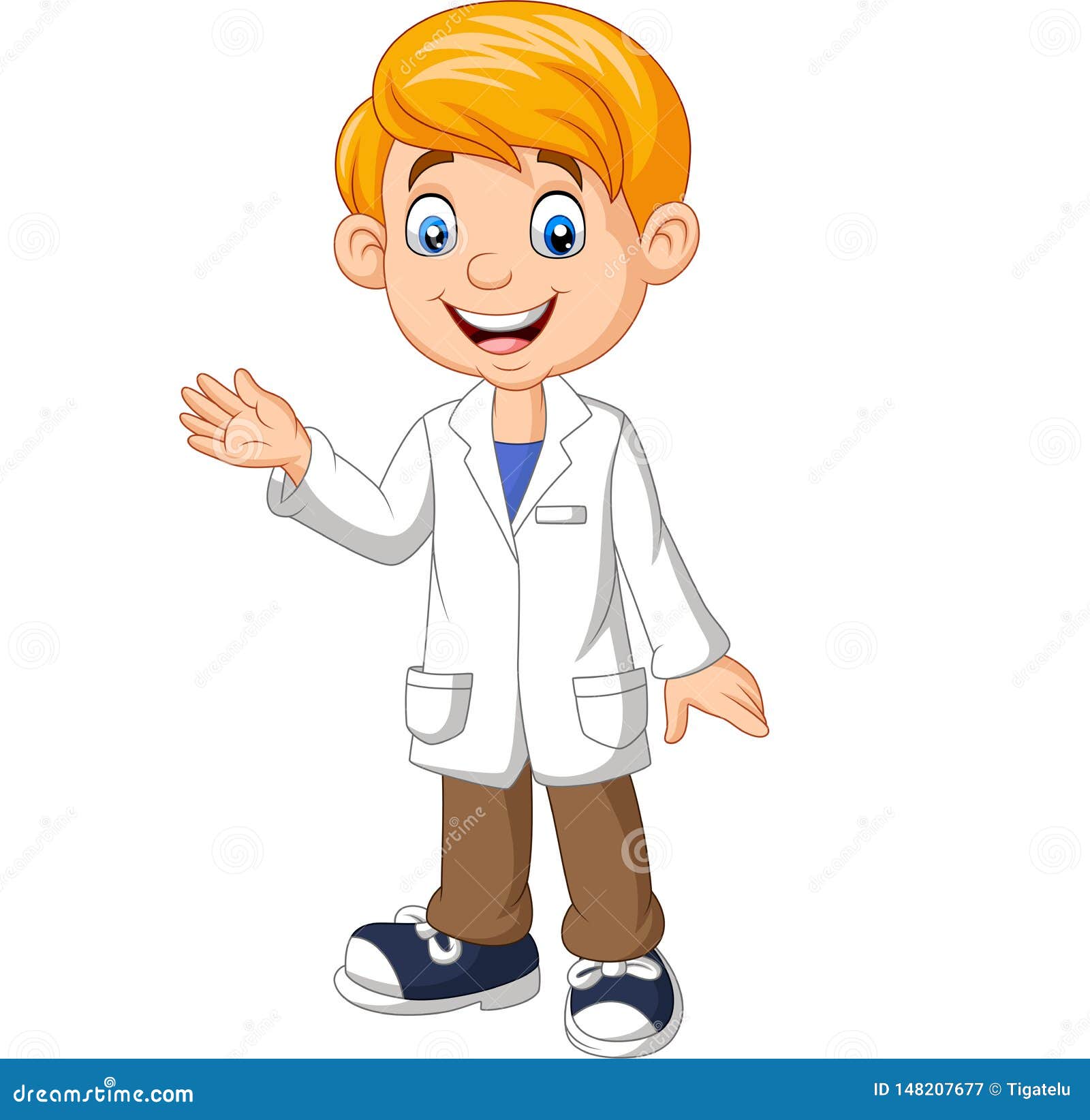 Cartoon Boy Scientist Wearing Lab White Coat Waving Stock Vector ...