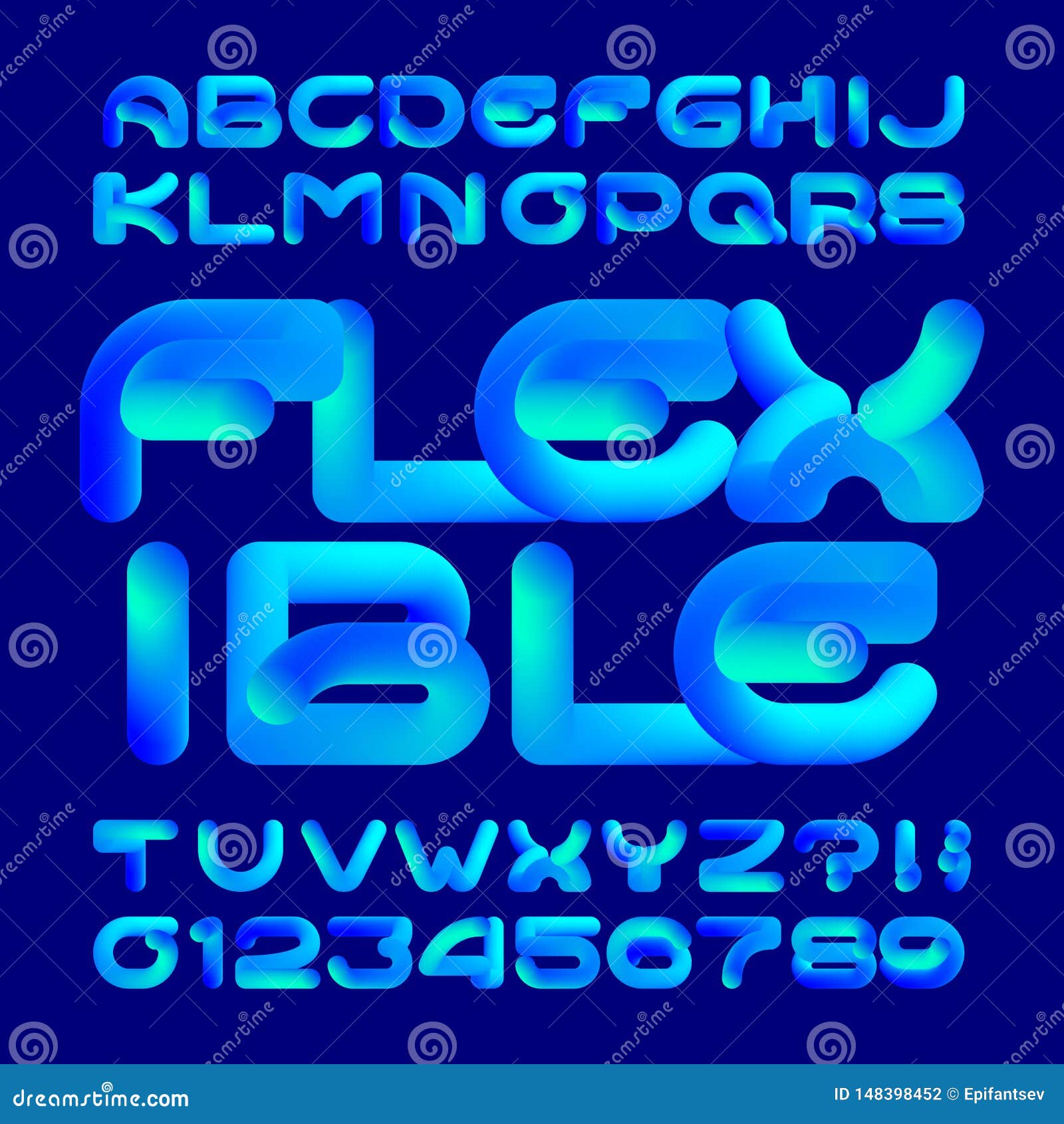 Flexible Alphabet Font. 3D Neon Color Letters and Numbers Stock Vector ...