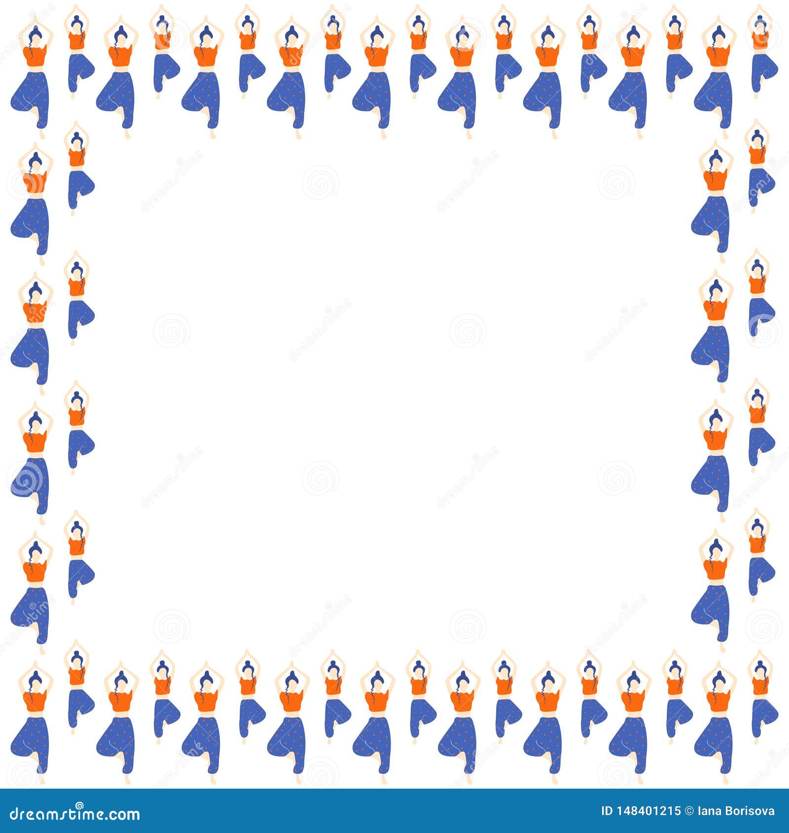 Square Frame of Yoga Women and Girls on a White Background. Asana Tree ...
