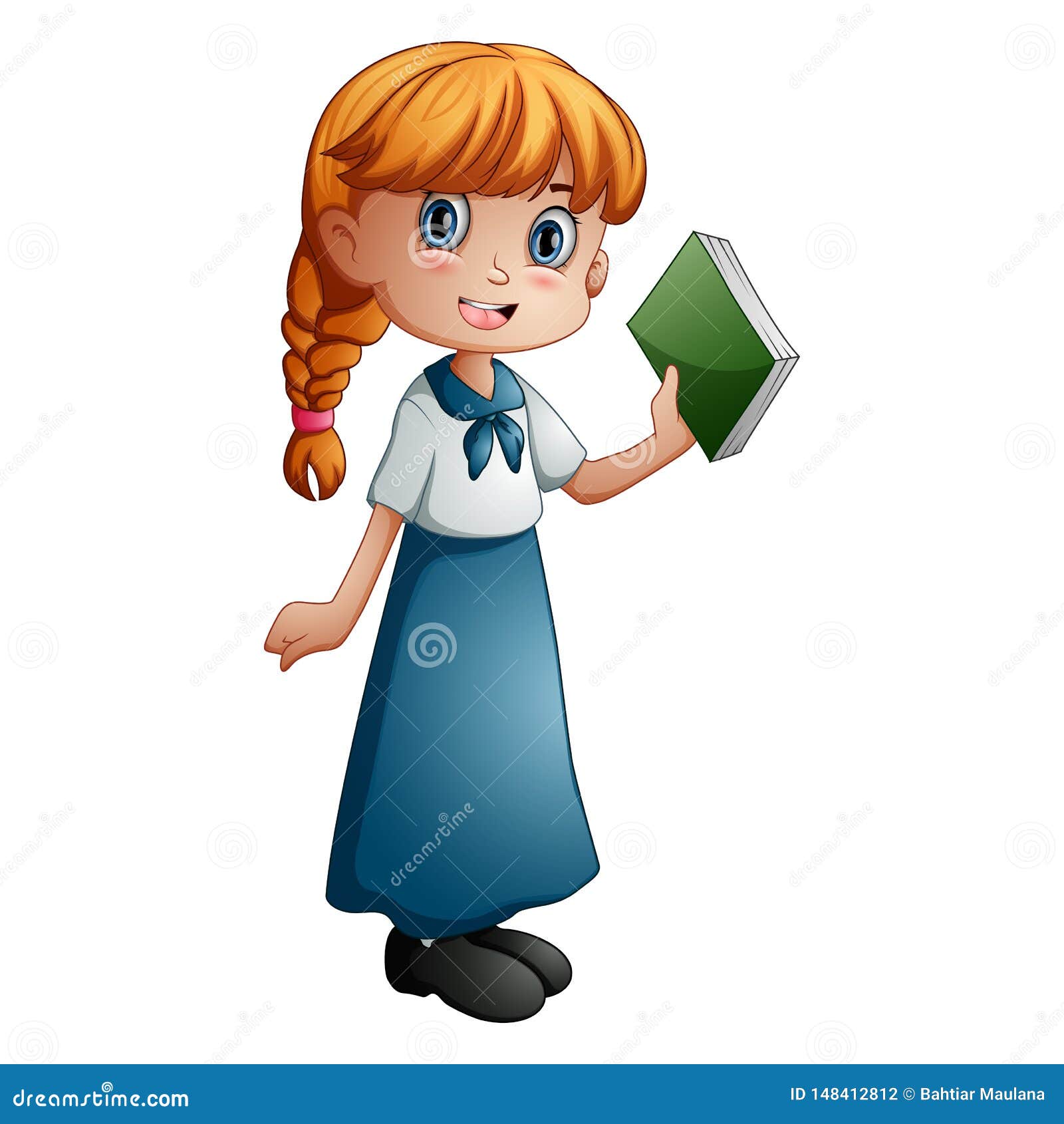 Happy Girl Cartoon Holding a Book Stock Vector - Illustration of ...