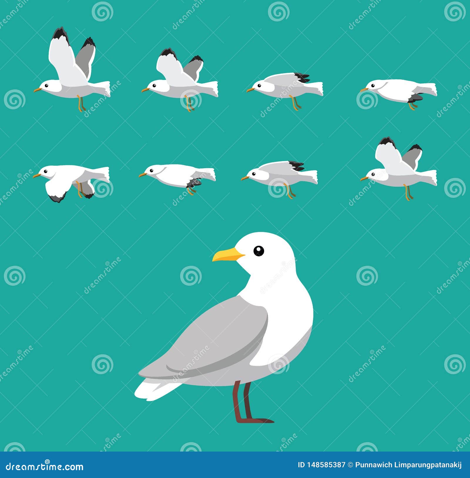 Seagull Flying Animation Sequence Cartoon Vector Stock Vector ...