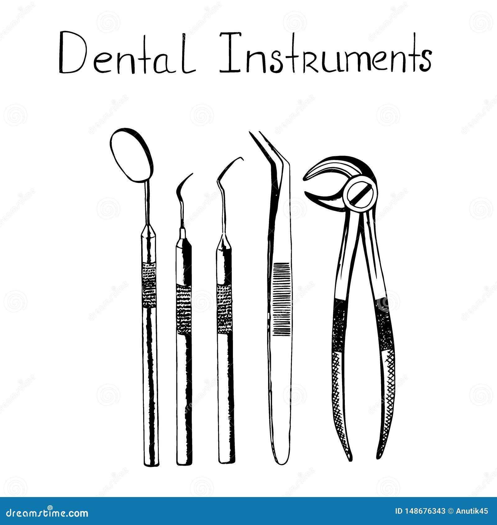Dental Instruments, Sketch Style, Vector Illustration Stock Vector ...