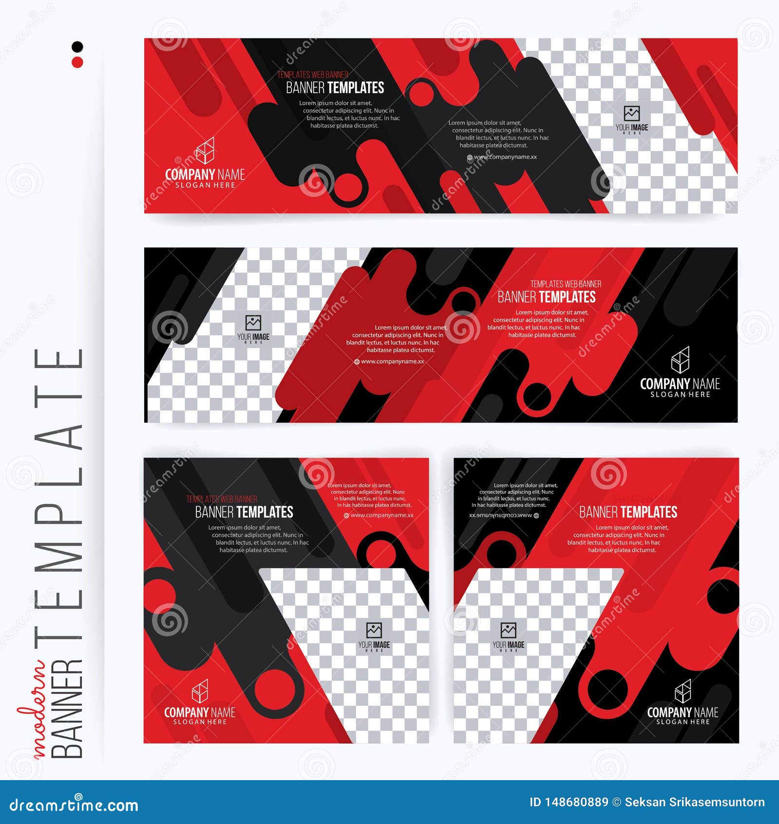 Red and Black Web Banners Templates, Standard Sizes with Space for ...