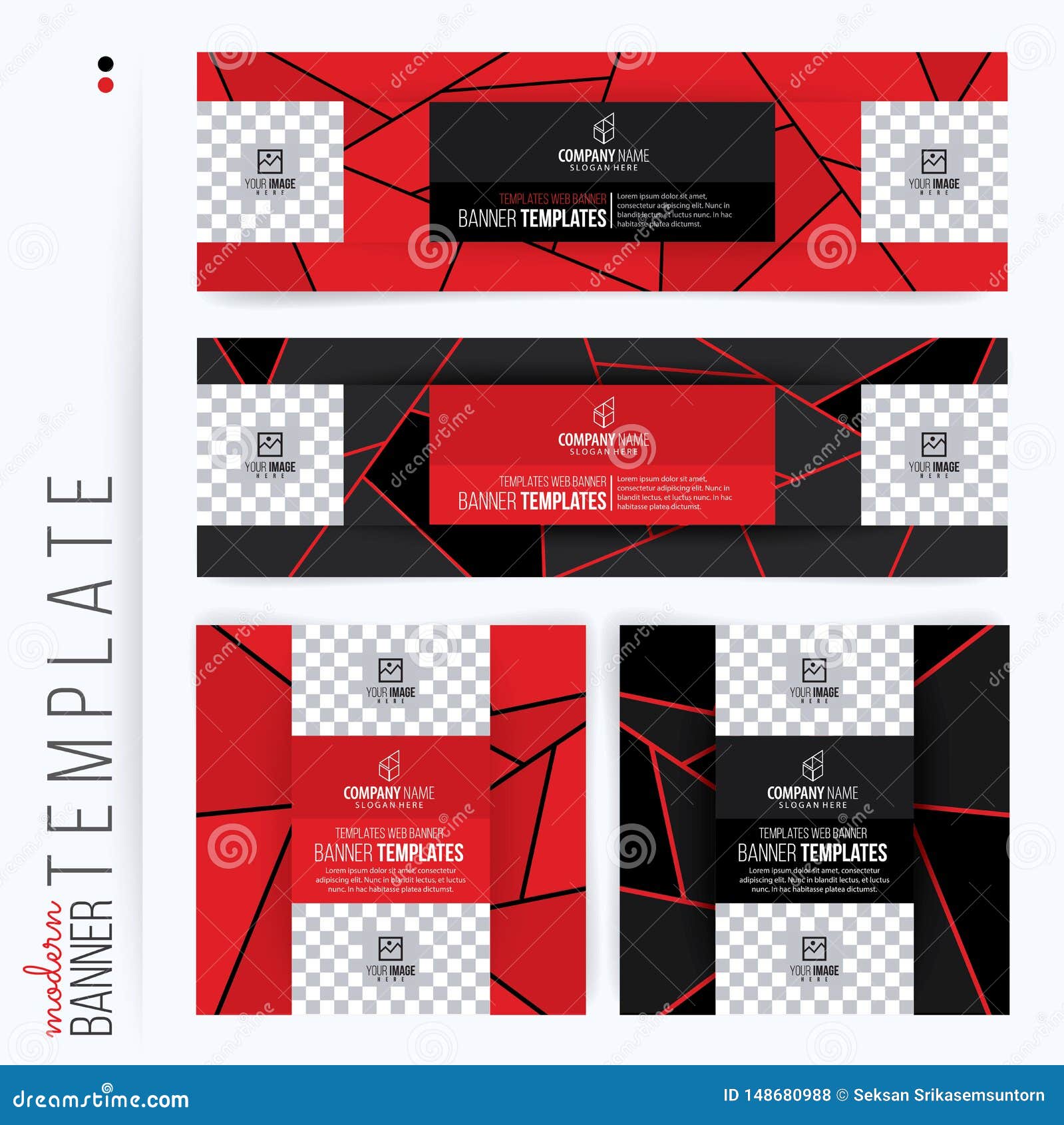 Red and Black Web Banners Templates, Standard Sizes with Space for ...