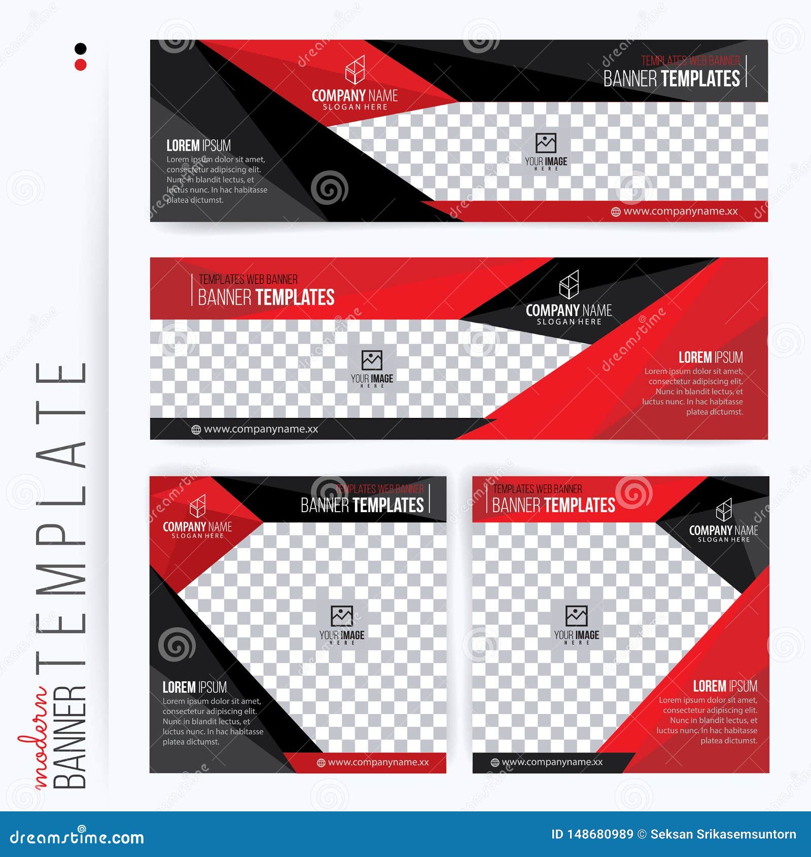 Red and Black Web Banners Templates, Standard Sizes with Space for ...