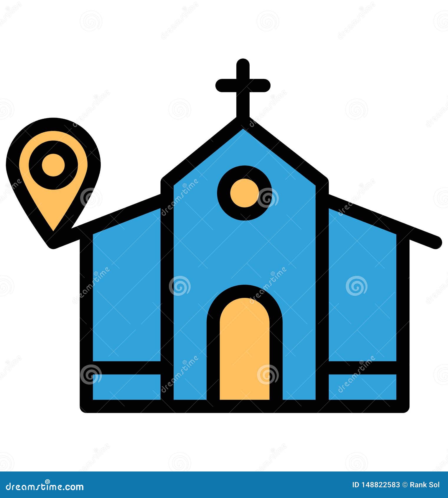 Church Location Map Pointer, House Church Icon With Location Pin, Black ...