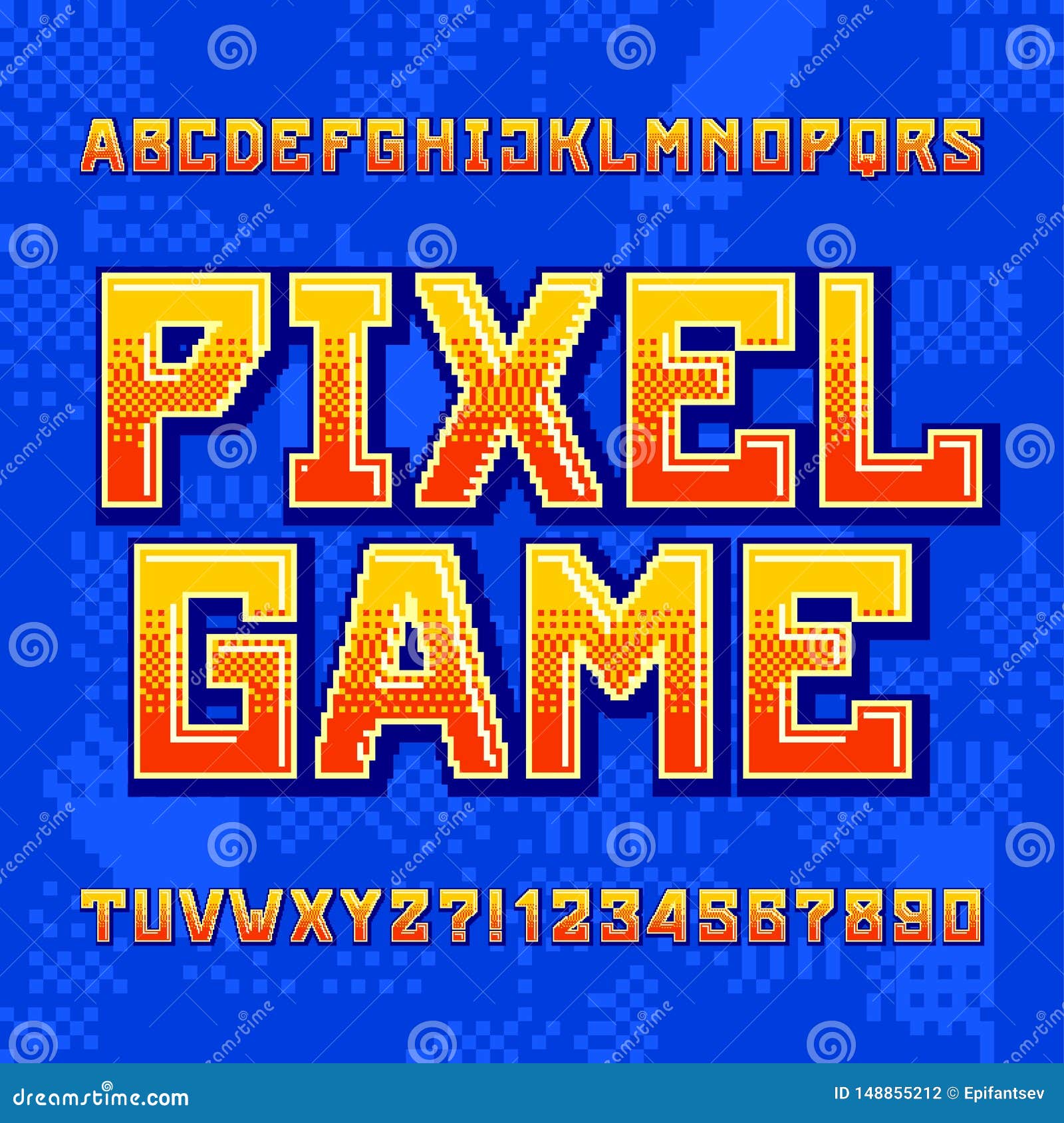 Pixel Game Alphabet Font. Digital Gradient Letters And Numbers On ... Pixel Game Alphabet Font. Digital Gradient Letters And Numbers On ...