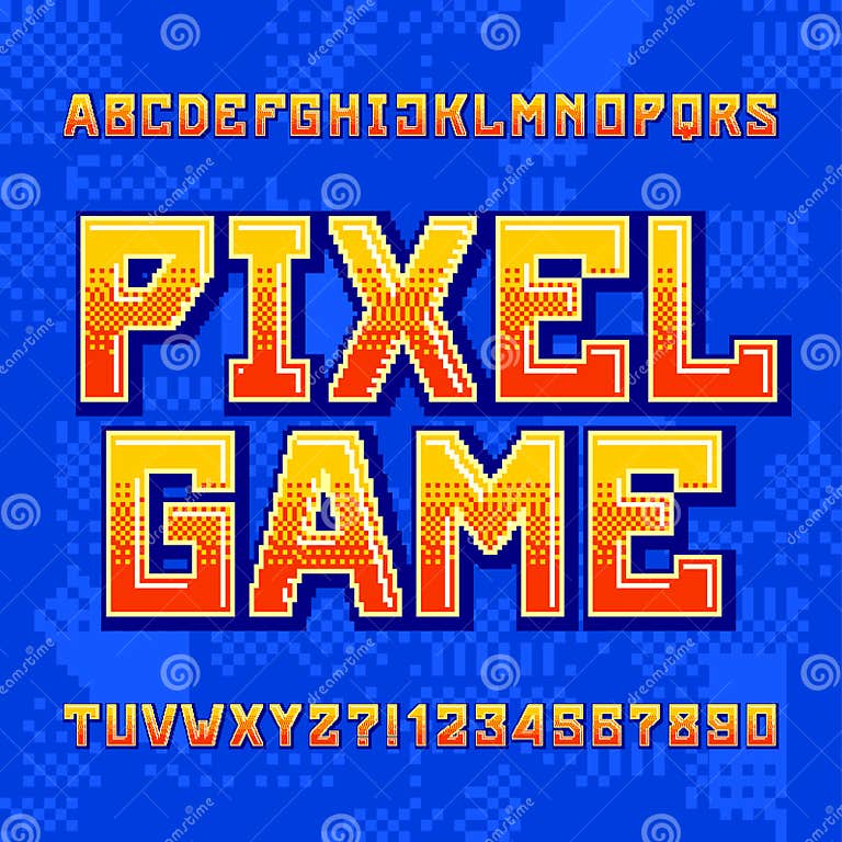 Pixel Game Alphabet Font. Digital Gradient Letters and Numbers on ...