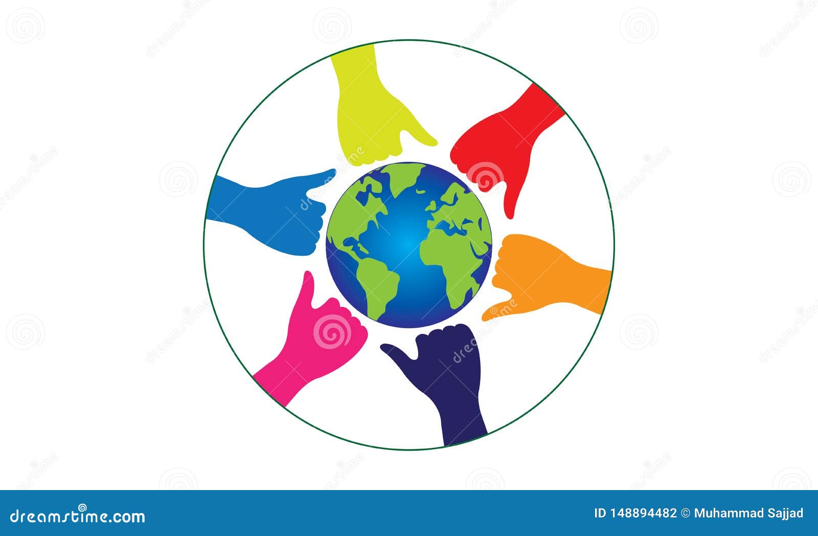 Colorful Hands Around of World and World Help Concept Stock Vector ...