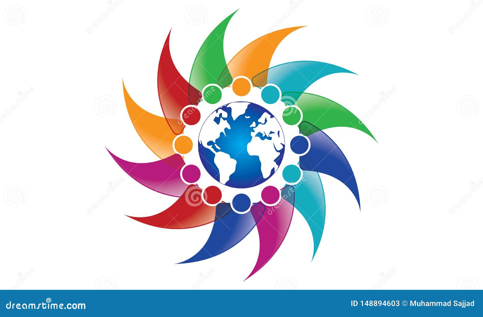 Team Work Logo Around the World - Rounded Globe and Team Work Union ...