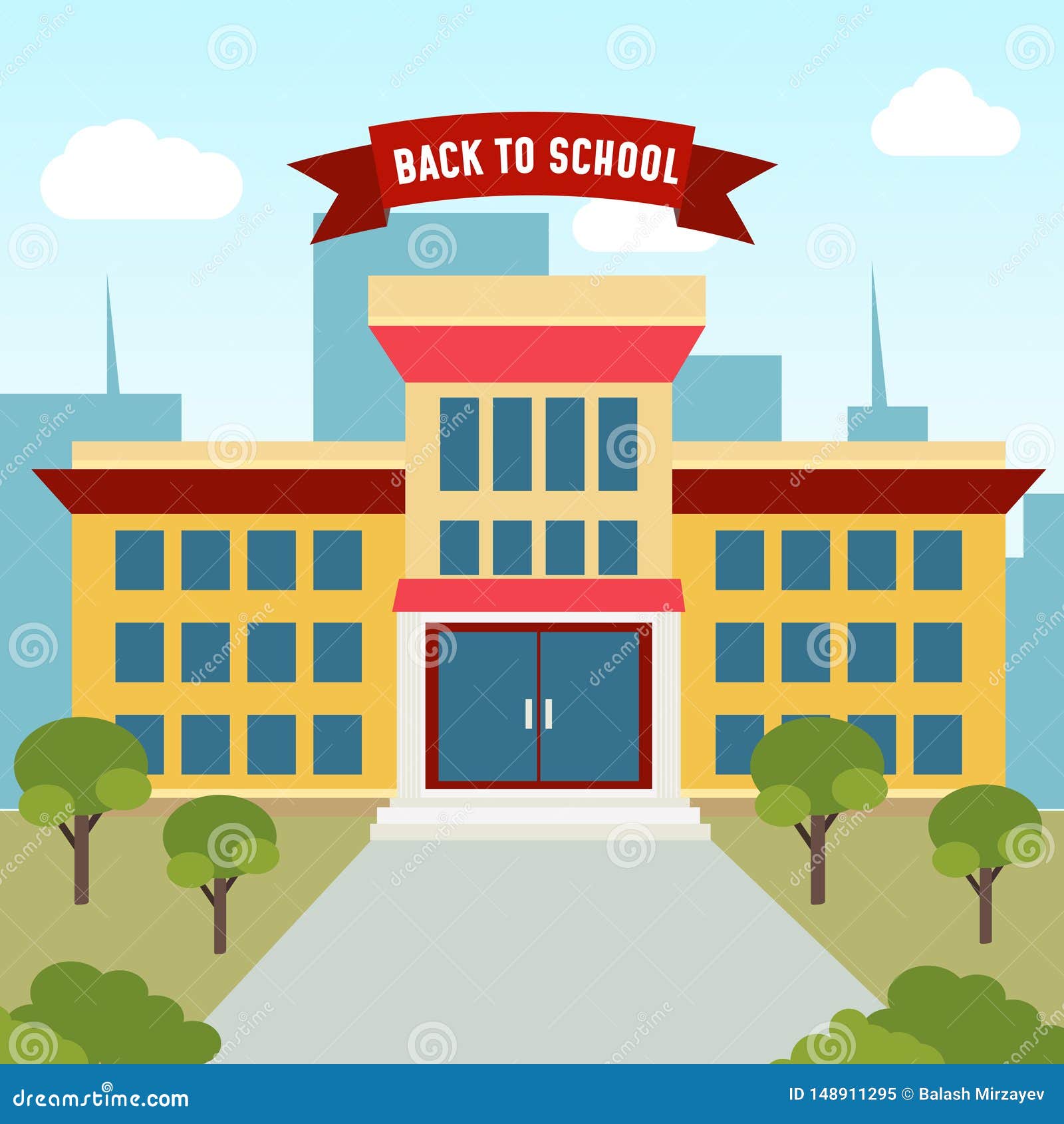 School Building Banner or Poster Design Stock Vector - Illustration of ...