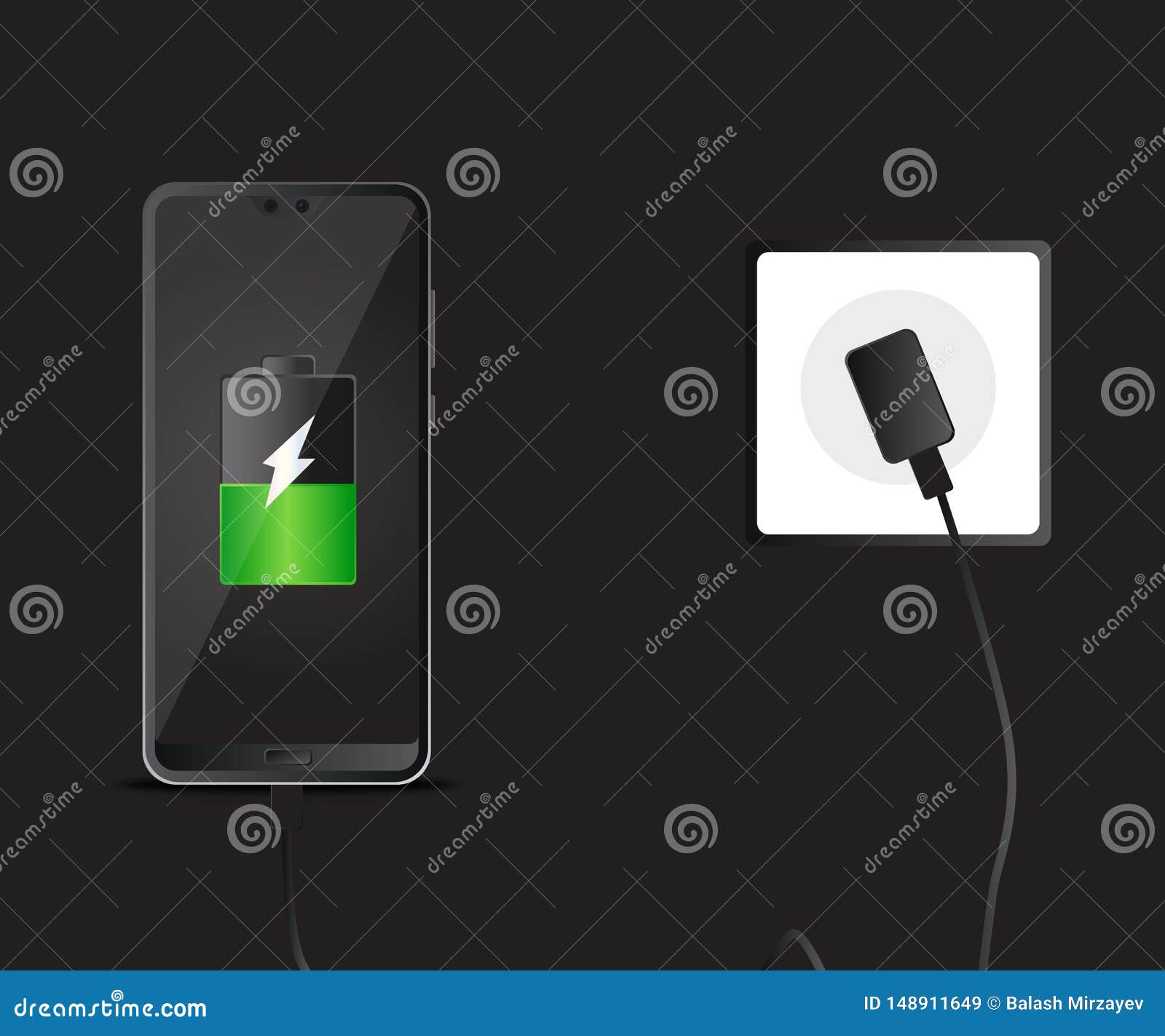 Black Mobile Smartphones Charging Vector Stock Vector - Illustration of ...