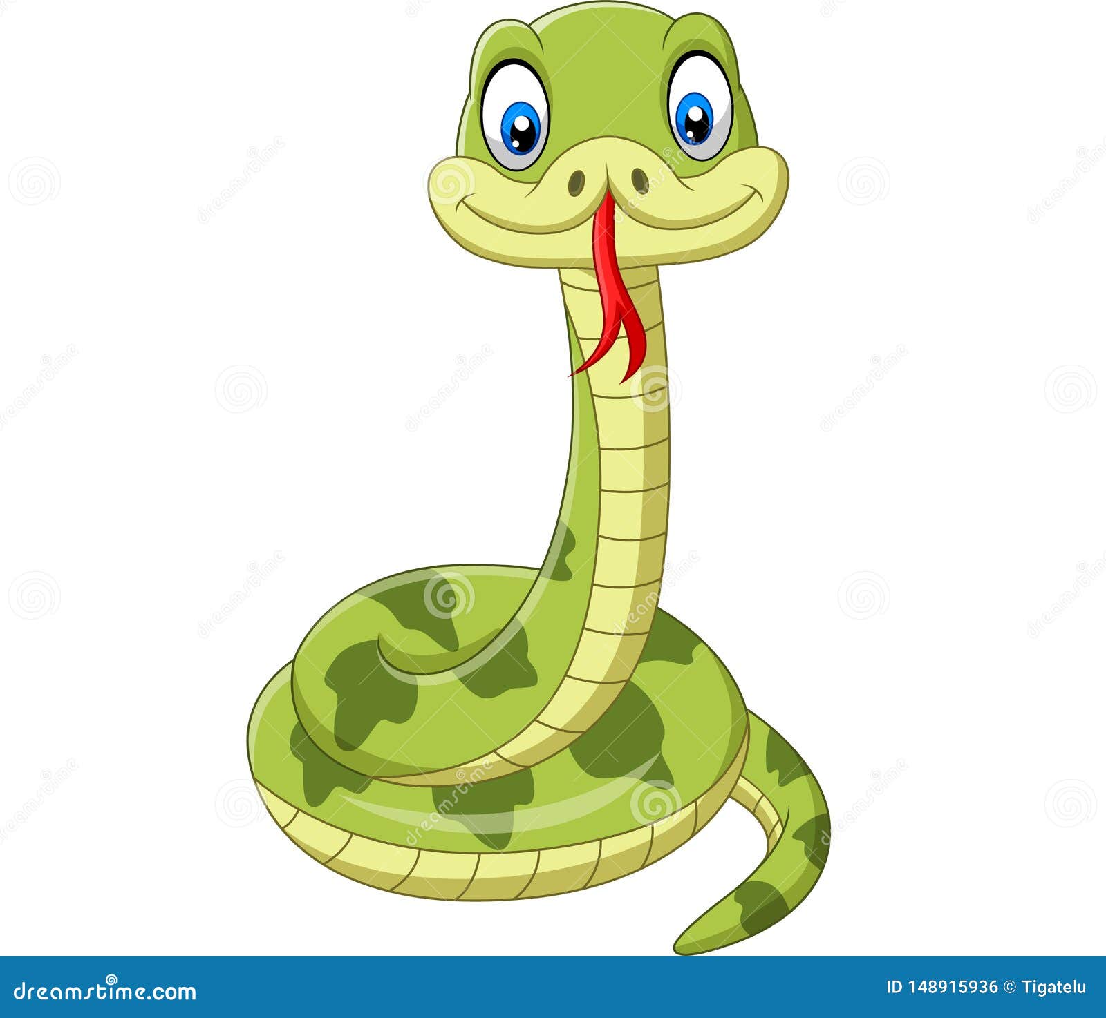 Cute Green Snake Cartoon on White Background Stock Vector ...