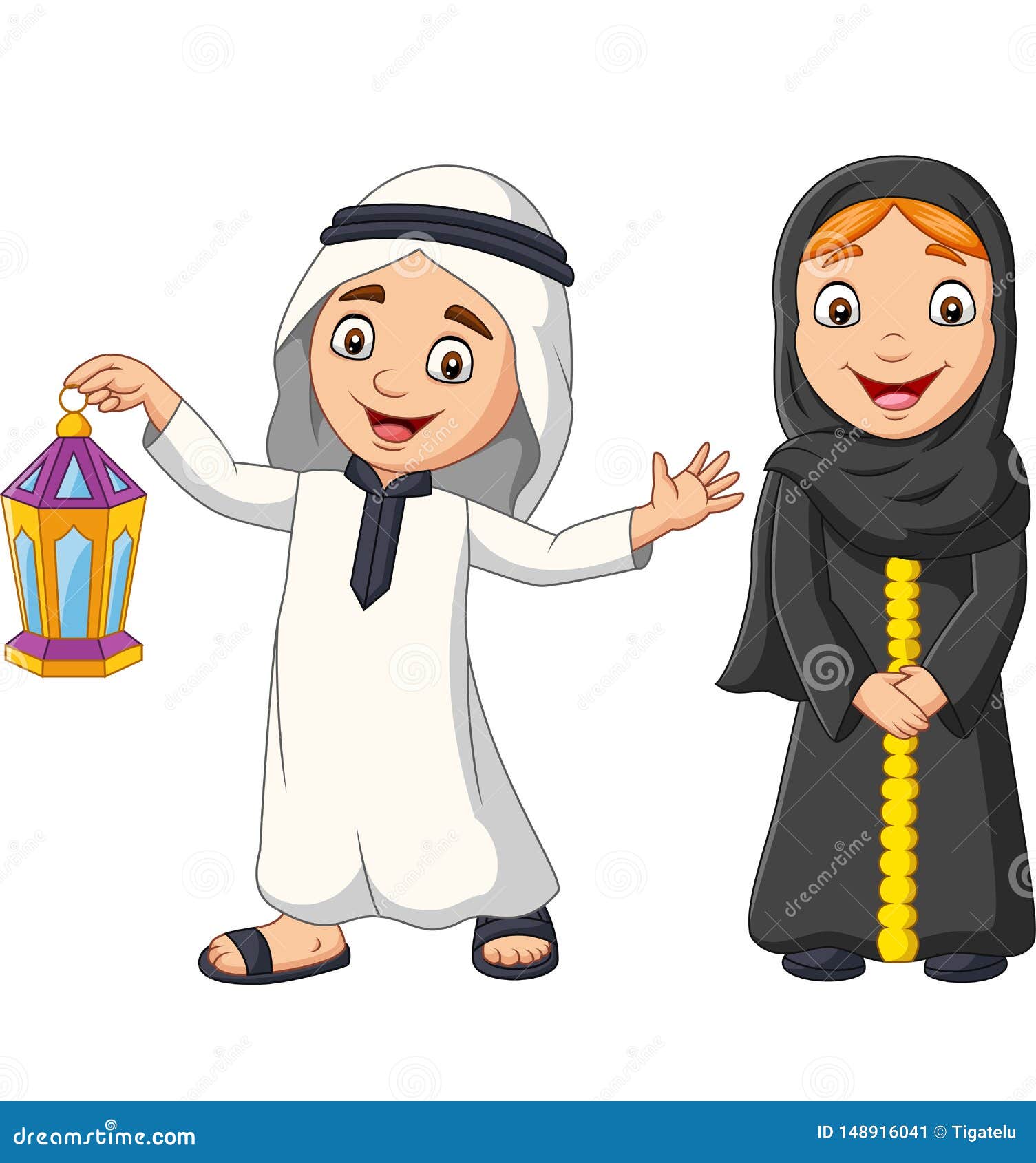Happy Arab Muslim Kids with Ramadan Lantern Stock Vector - Illustration ...