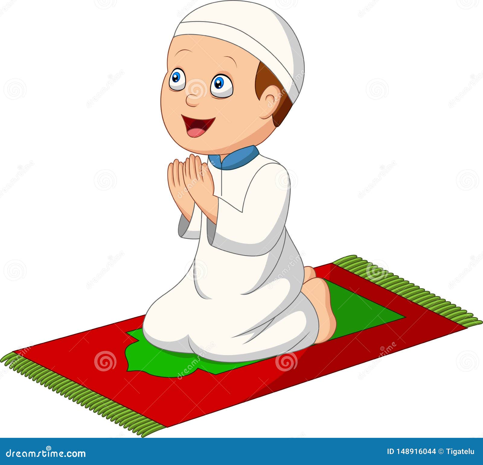 Cartoon Muslim Boy Praying on the Prayer Rug Stock Vector ...