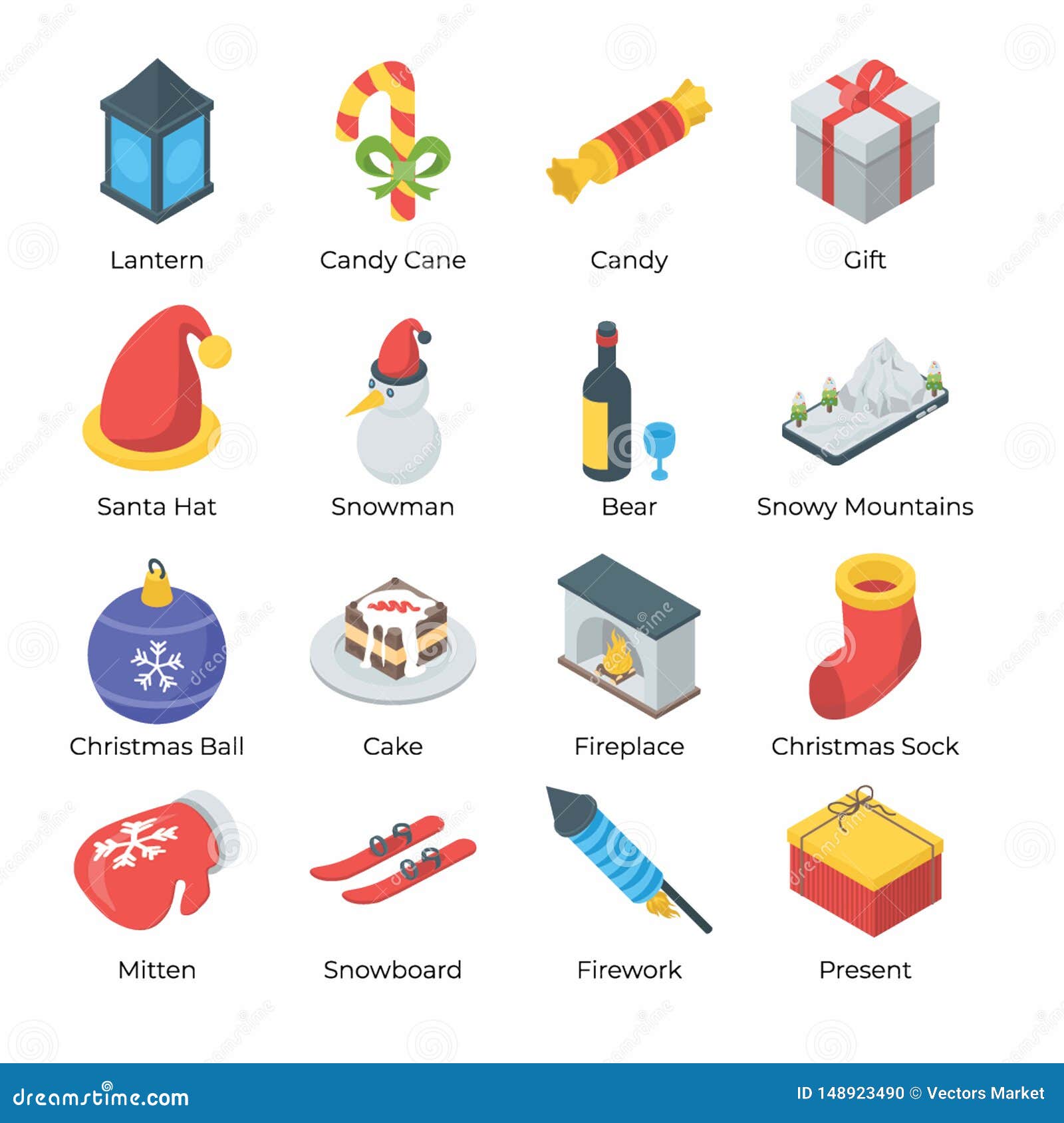 Christmas Isometric Icons Pack Stock Illustration - Illustration of ...