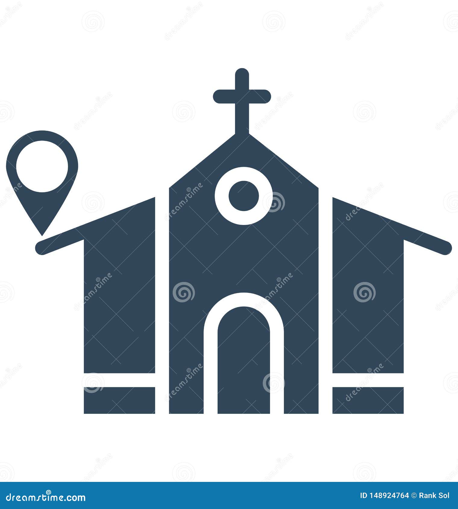 Church Location Map Pointer, House Church Icon With Location Pin, Black ...
