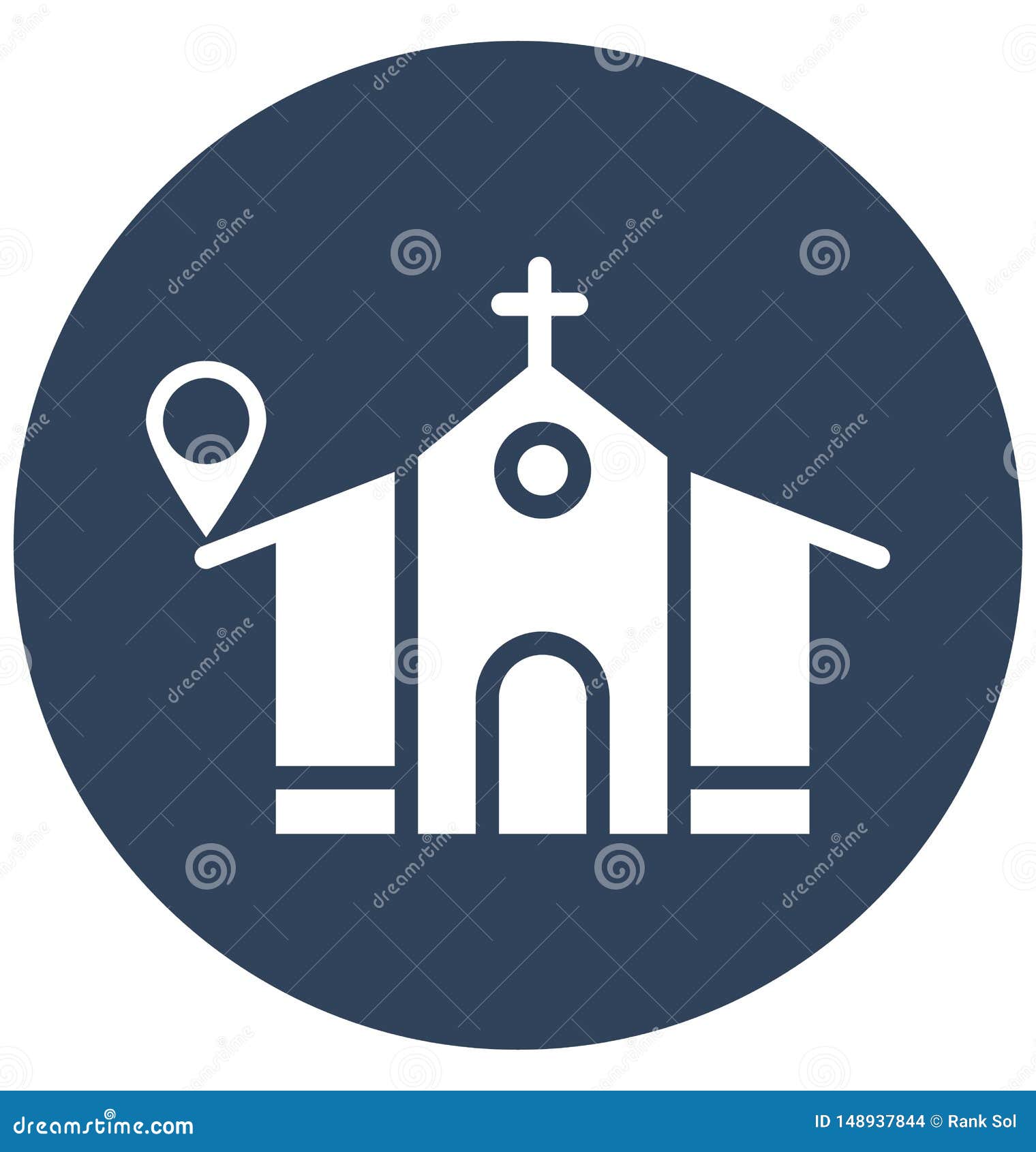 Church Location Map Pointer, House Church Icon With Location Pin, Black ...