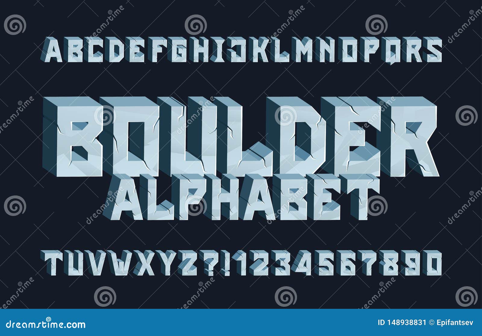 Boulder Alphabet Font. 3D Cracked Letters and Numbers Stock ...