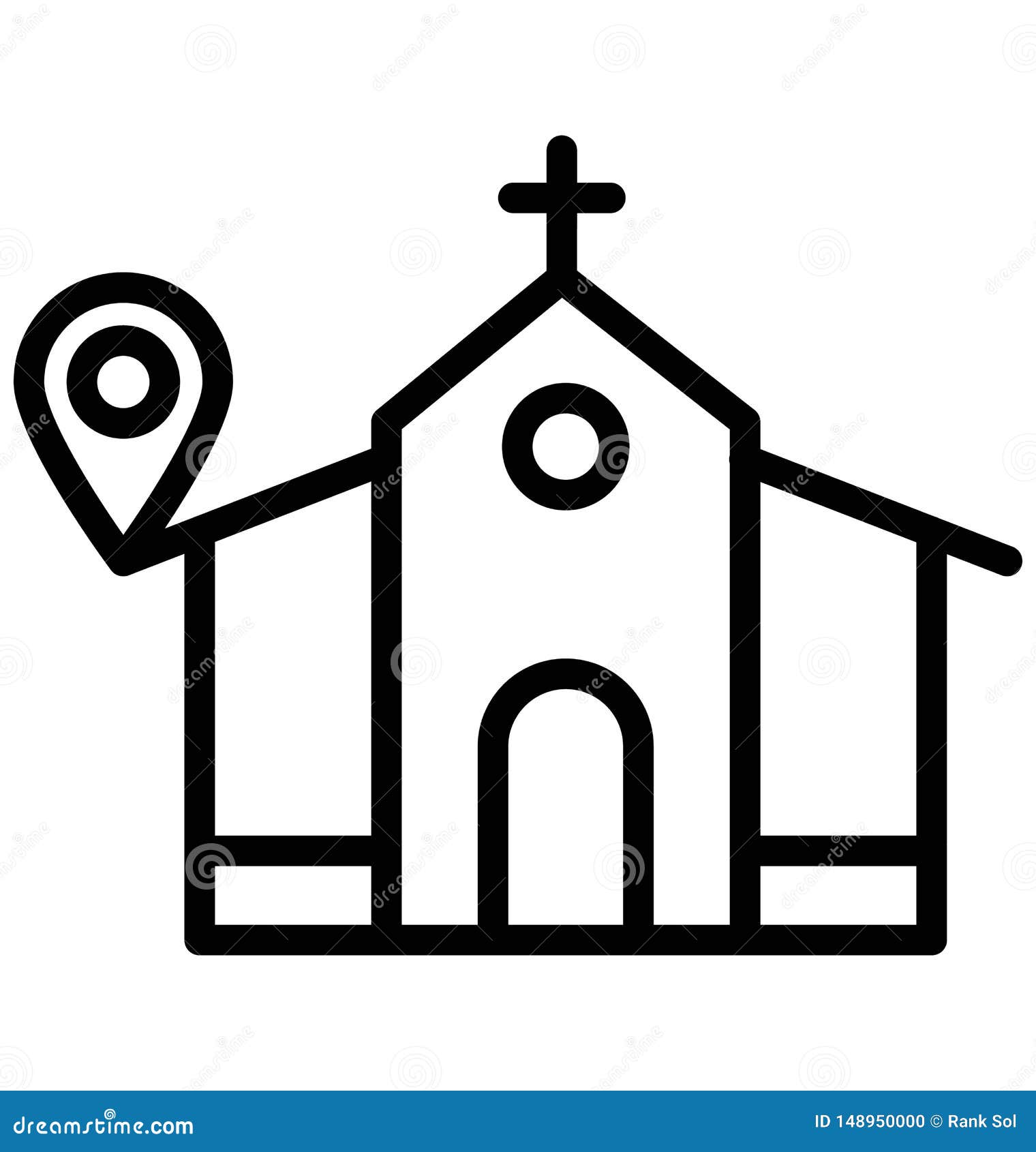 Church Location Map Pointer, House Church Icon With Location Pin, Black ...