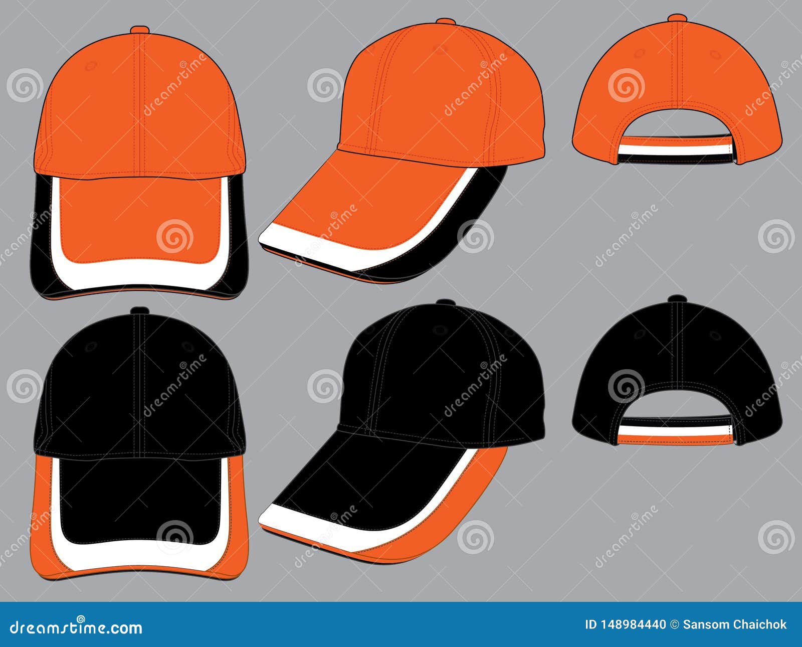 Orange and Black Baseball Cap Design on Gray Background Stock Vector ...
