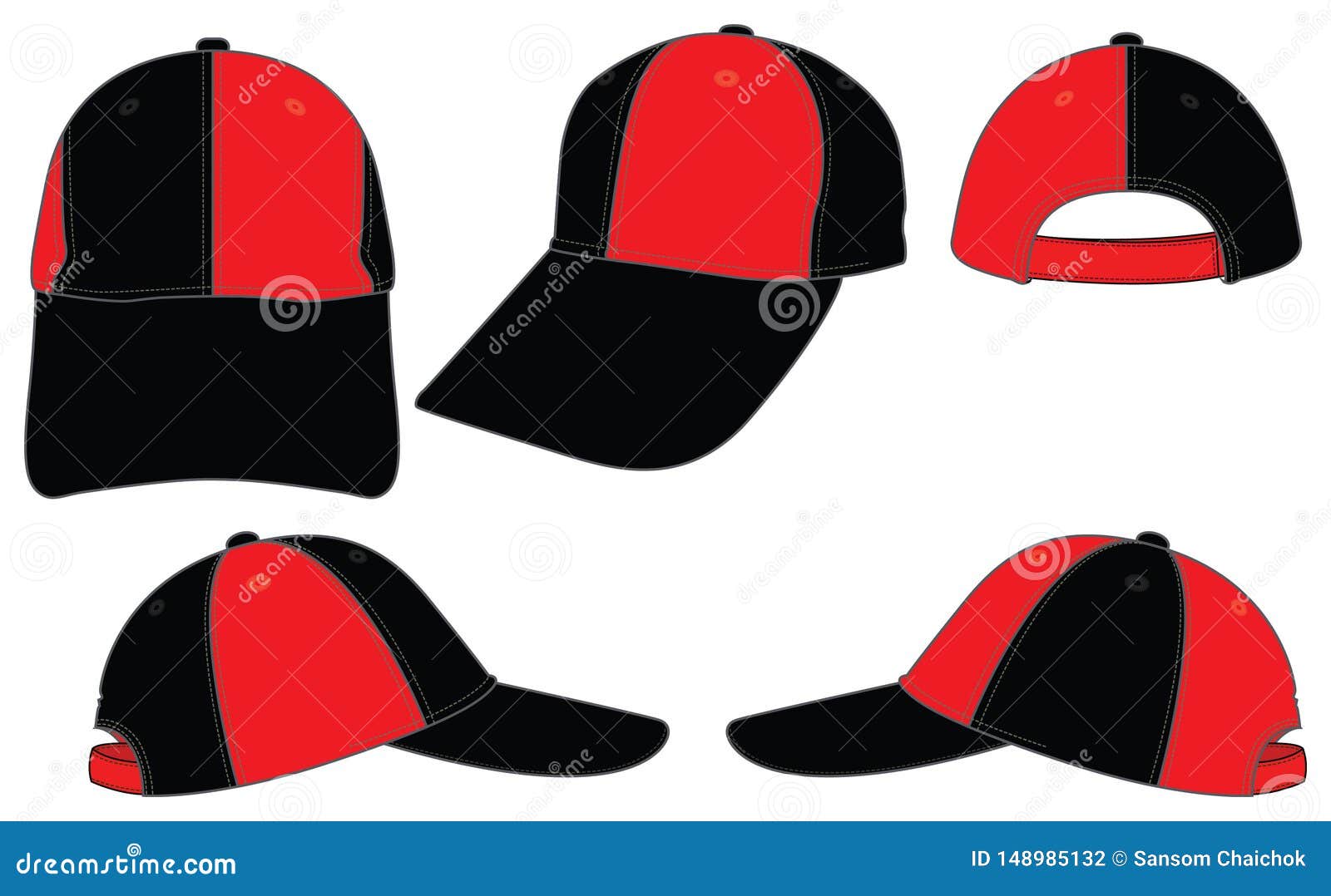 Set Baseball Cap Design Vector with Red/Black Colors Stock Vector ...