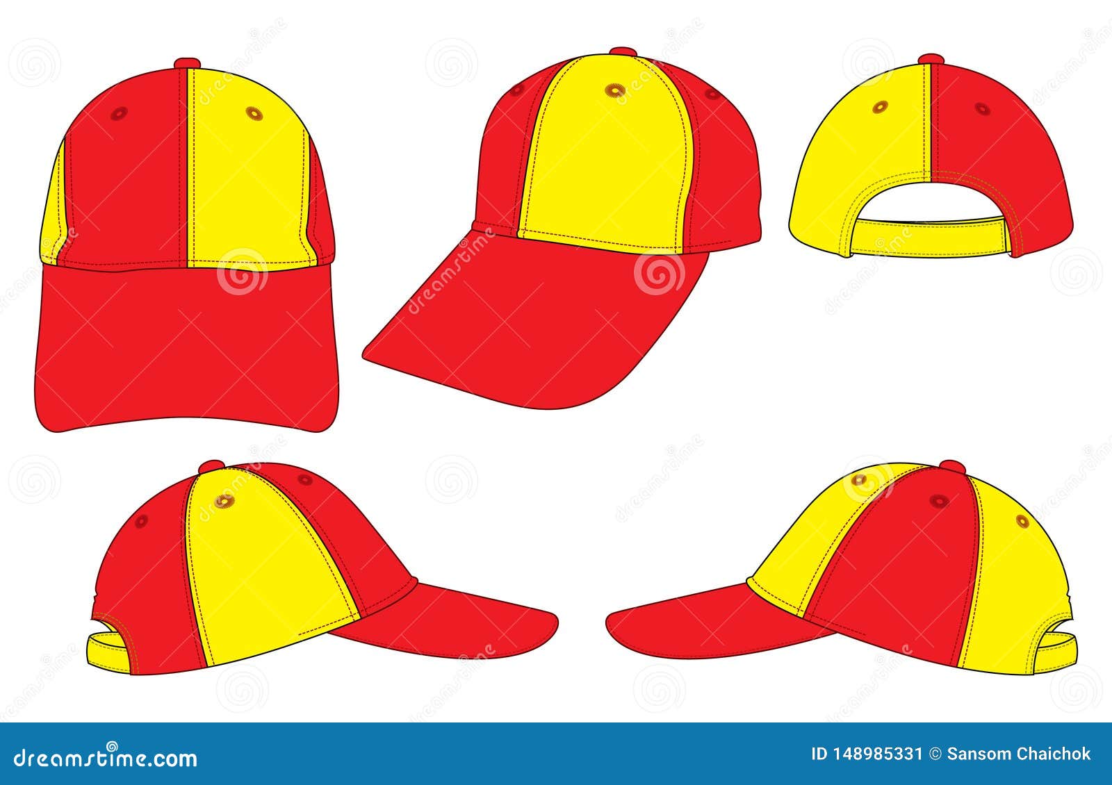 Red-Yellow Baseball Cap Design Stock Vector - Illustration of classic ...
