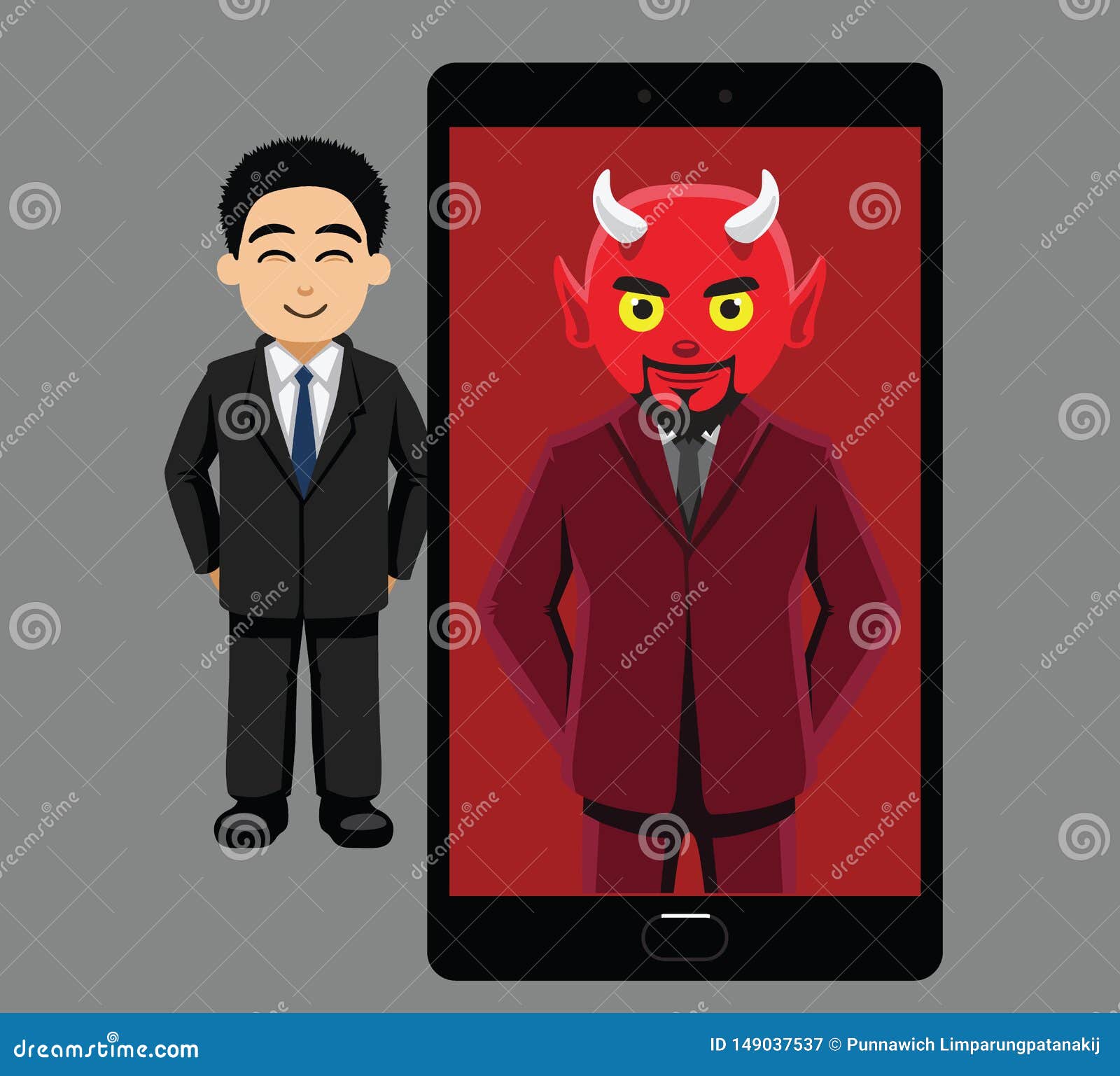 Smart Phone Business Man Devil Cartoon Concept Abstract Vector-01 Stock ...