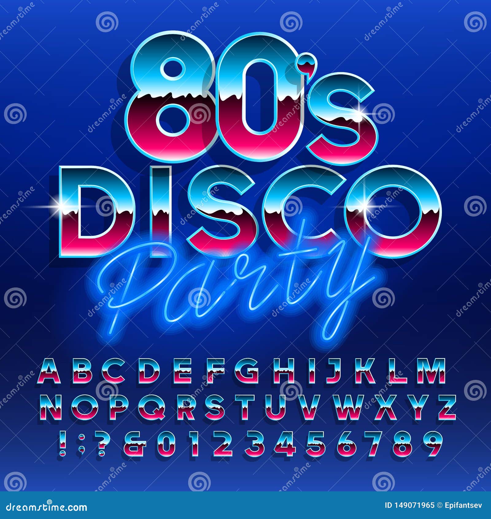 80â€™s Disco Party Alphabet Font. Letters and Numbers Stock Vector ...