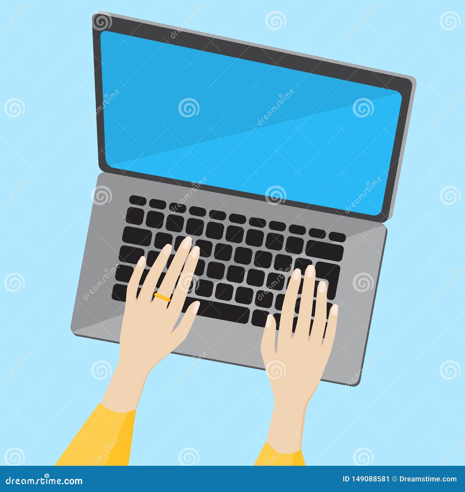 Flat Vector Laptop with Hands Stock Vector - Illustration of curriculum ...
