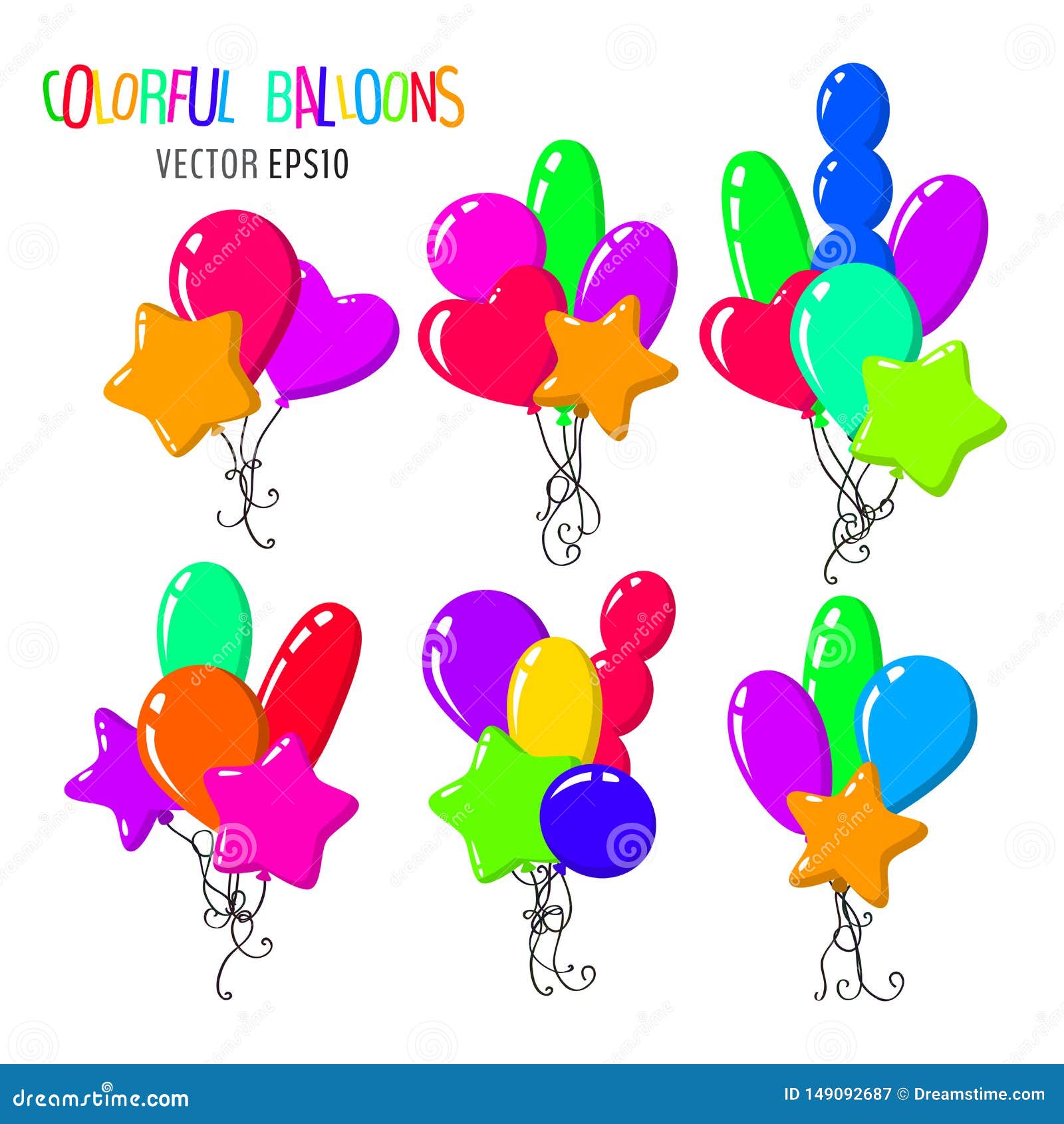 Set of Colorful Cartoon Air Balloons Stock Vector - Illustration of ...