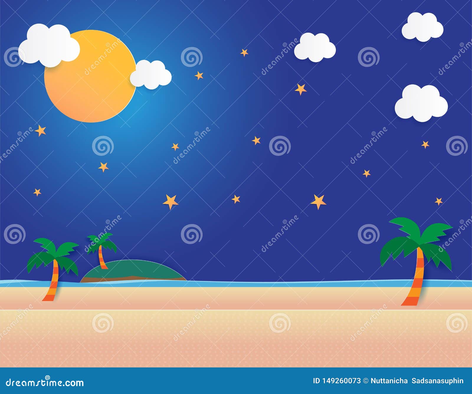Sea View with Moon and Stars in Midnight, Beautiful Moon at Beach,paper ...
