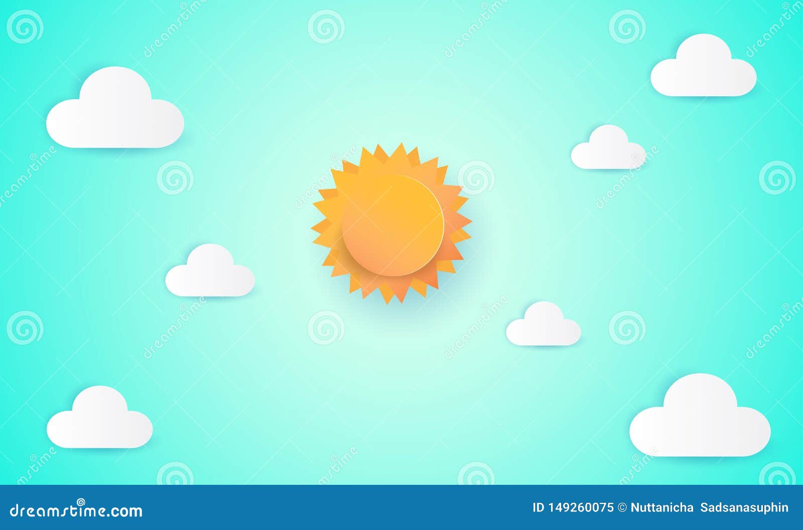 Paper Art of Sun and Cloud on Blue Sky. Paper Cut Style, Abstract ...