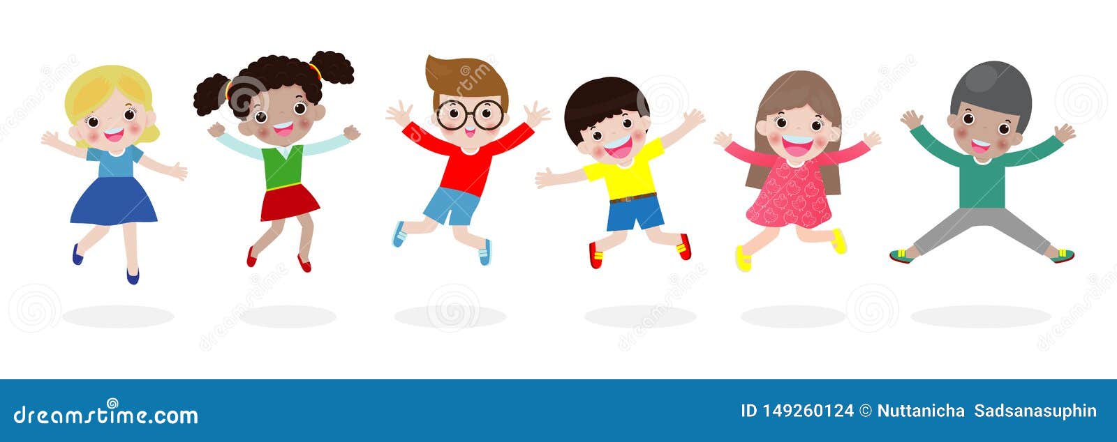 Kids Jumping on the Park, Children Jump with Joy, Happy Cartoon Child ...