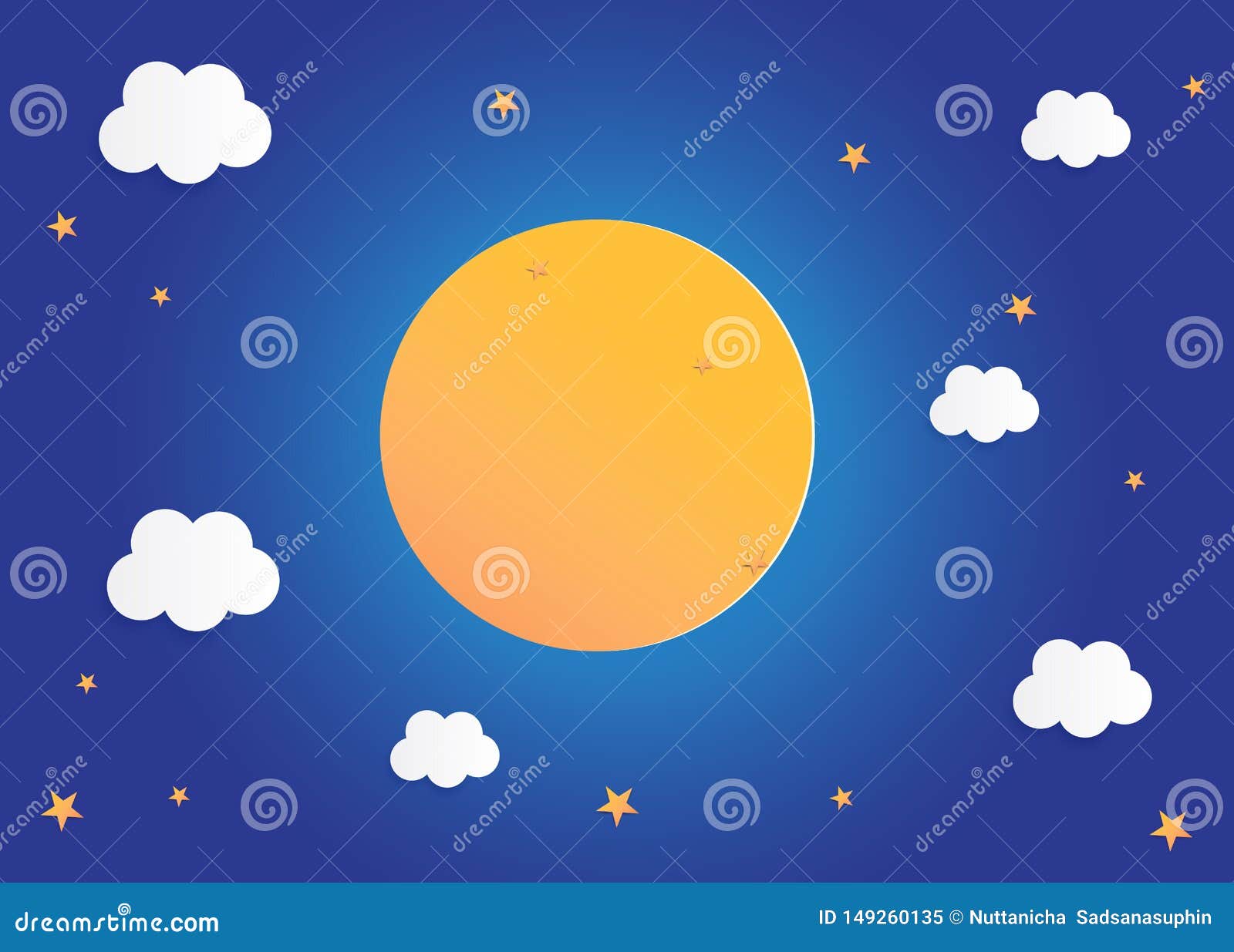 Moon and Stars in Midnight, Paper Art Style Background Flat Design ...