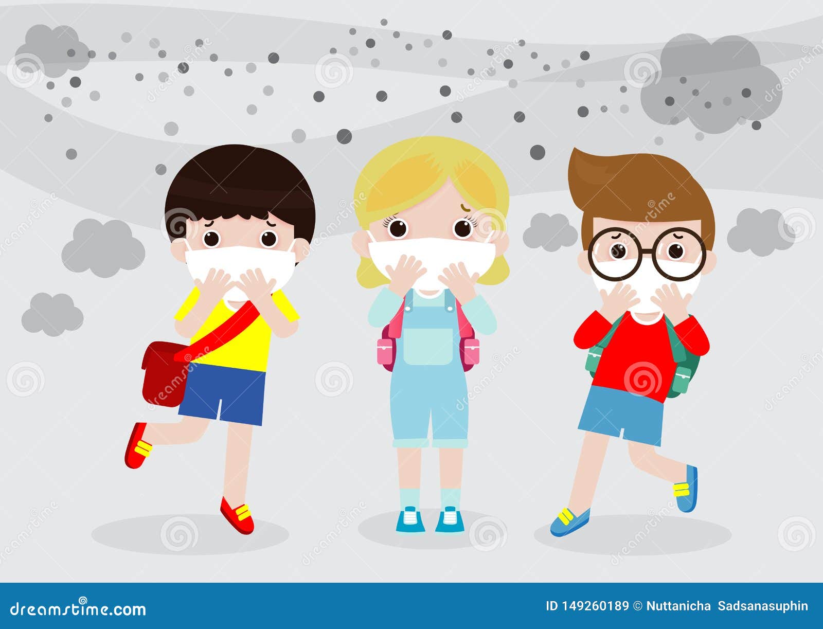 Kids in Masks because of Fine Dust, Boy and Girl Wearing Mask Against ...