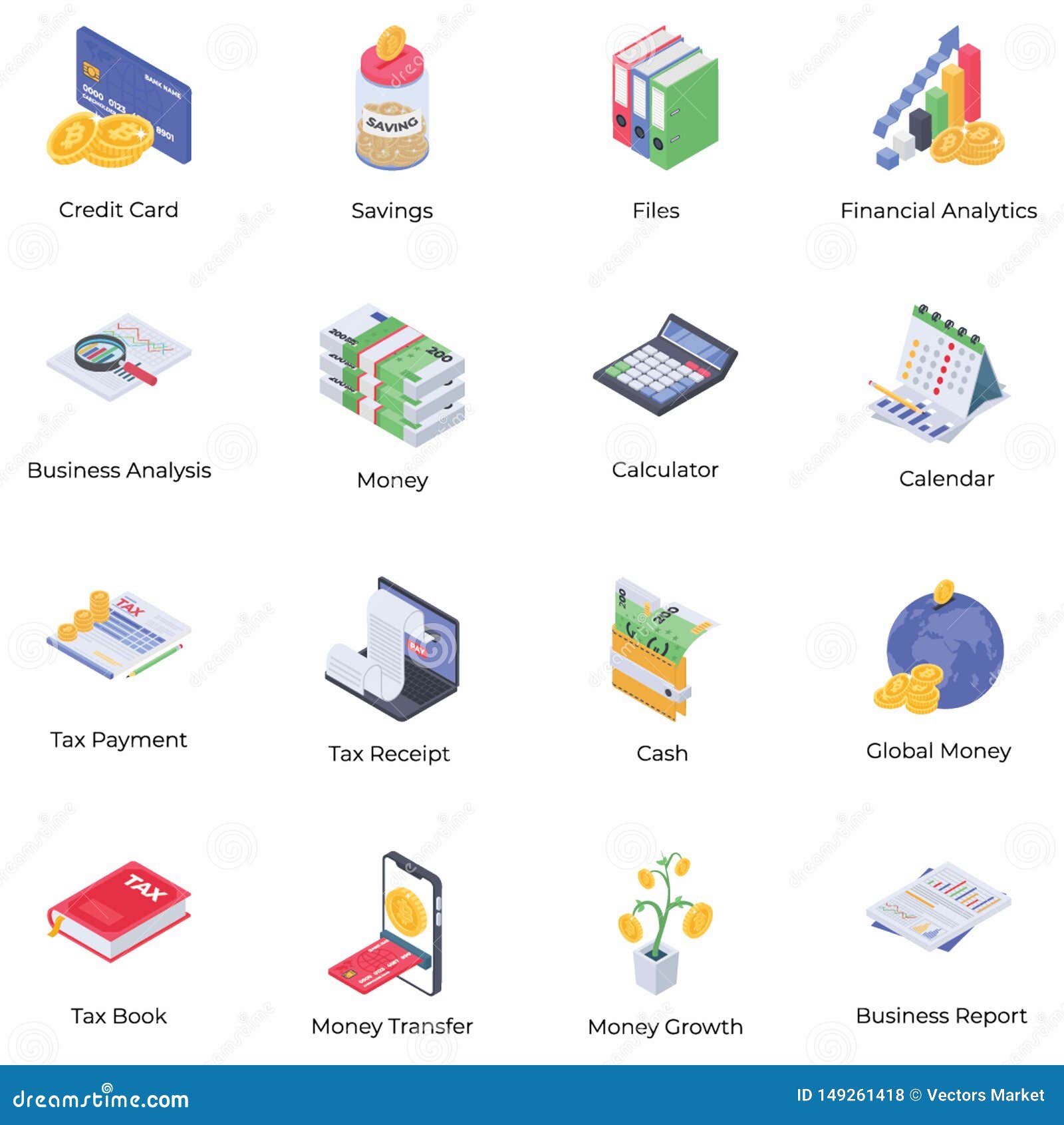 Accounting and Tax Isometric Icons Stock Vector - Illustration of ...