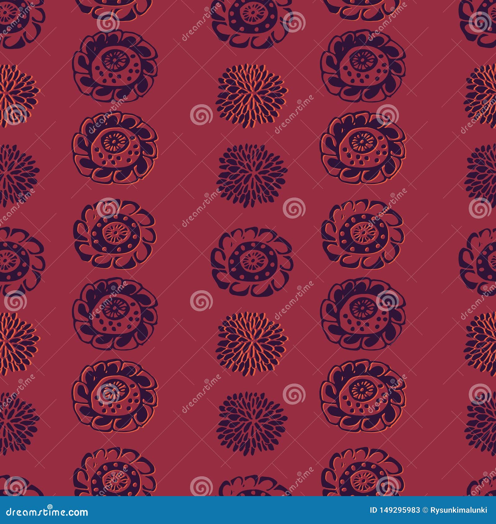 Seamless Vector Pattern with Flower Shapes Forming Vertical Stripes ...