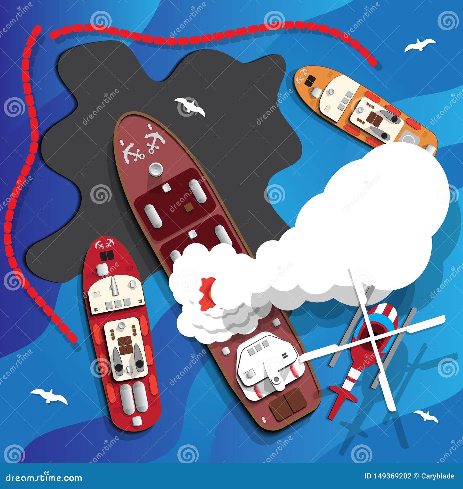 The fire on the ship. stock vector. Illustration of ecology - 149369202