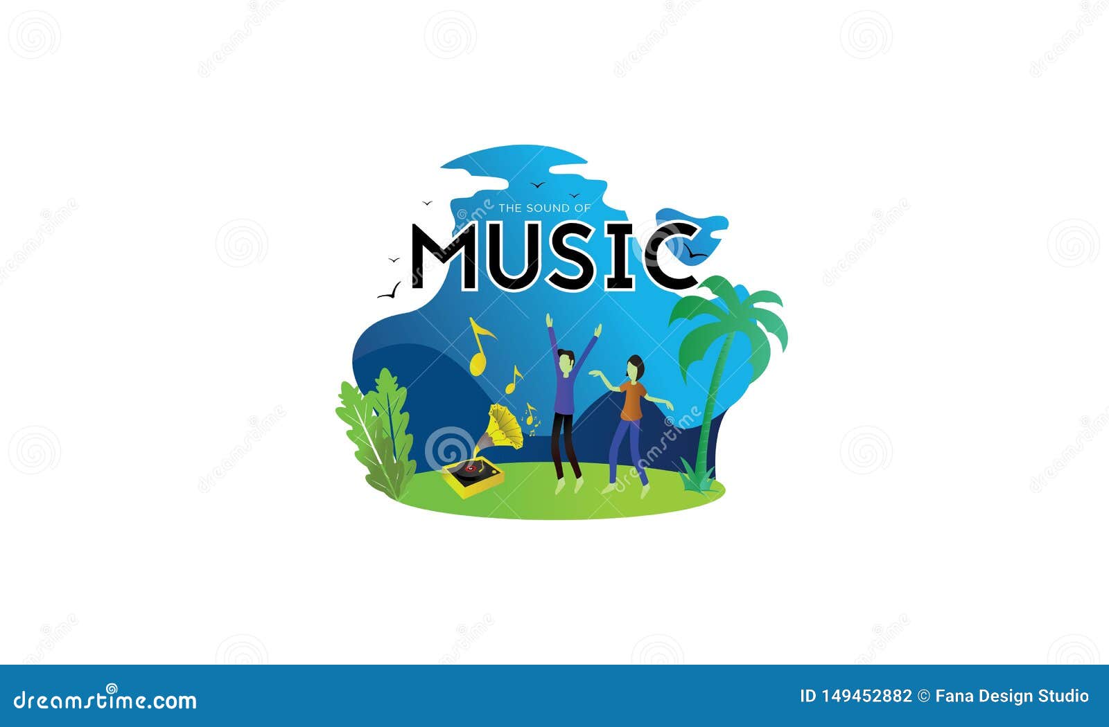 Enjoy the Music Flat Design Illustration Stock Vector - Illustration of ...