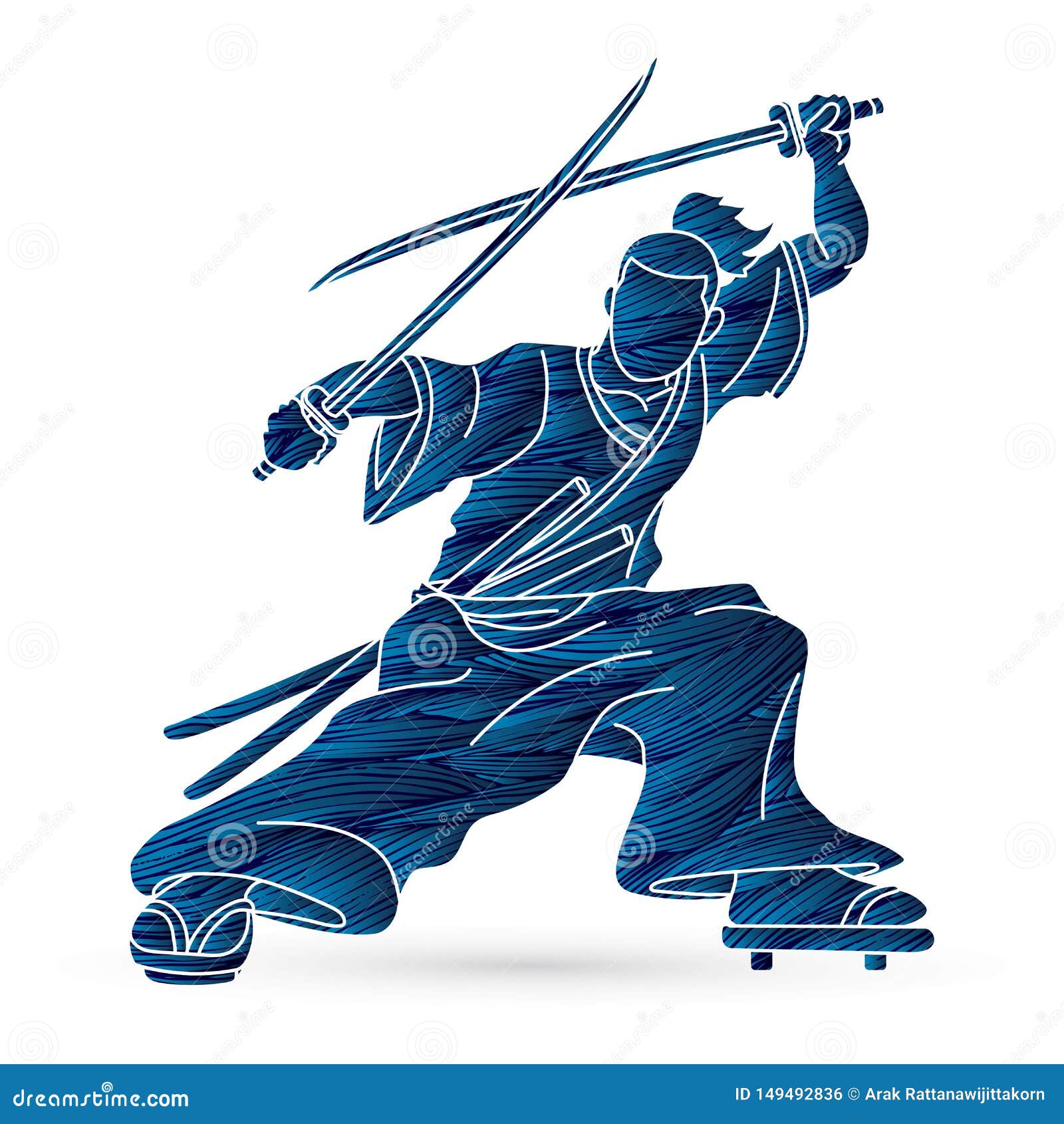 Samurai Standing Ready To Fight with Swords Cartoon Graphic Stock ...
