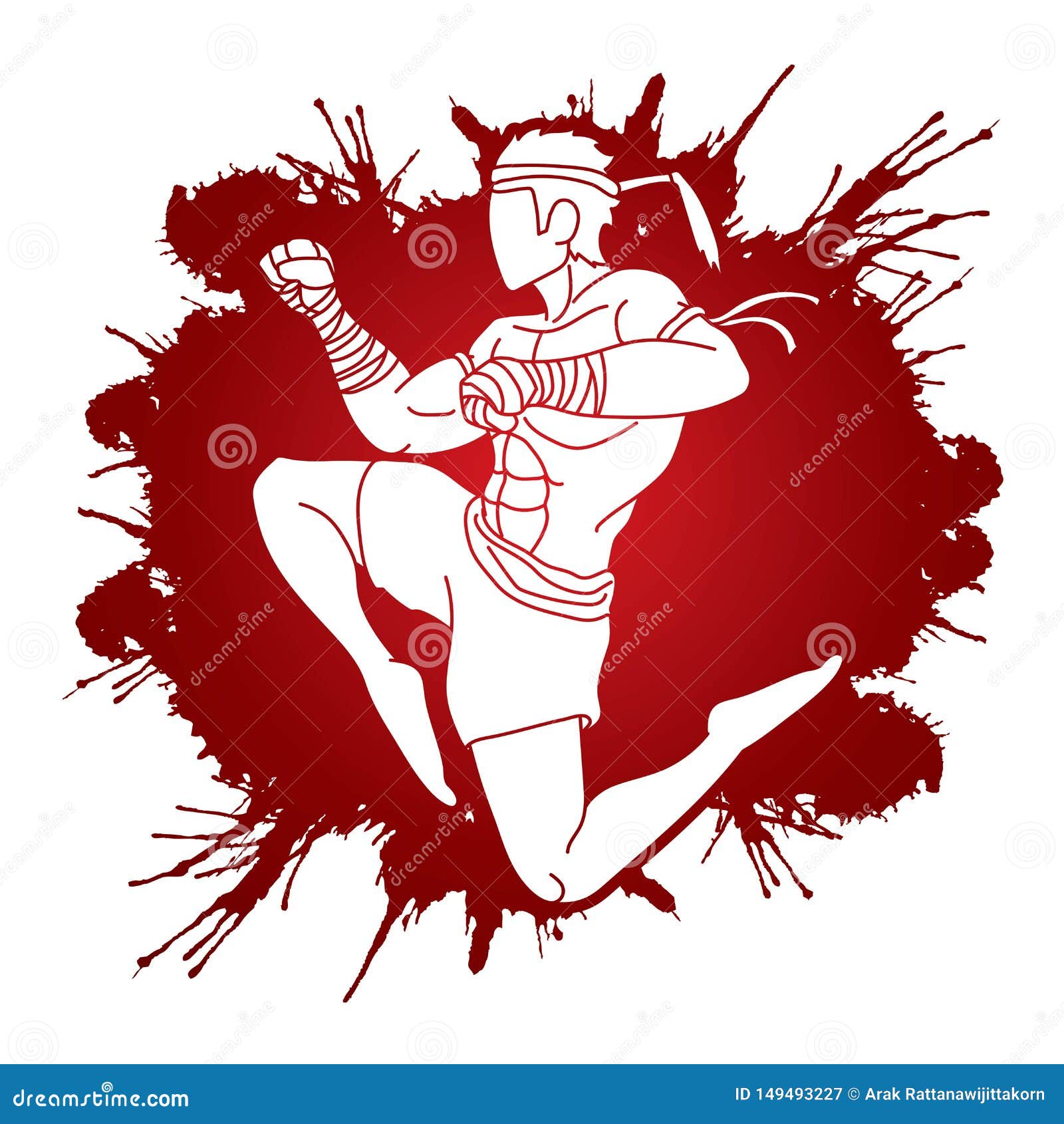 Muay Thai Action , Thai Boxing Jumping To Attack Cartoon Graphic Stock ...