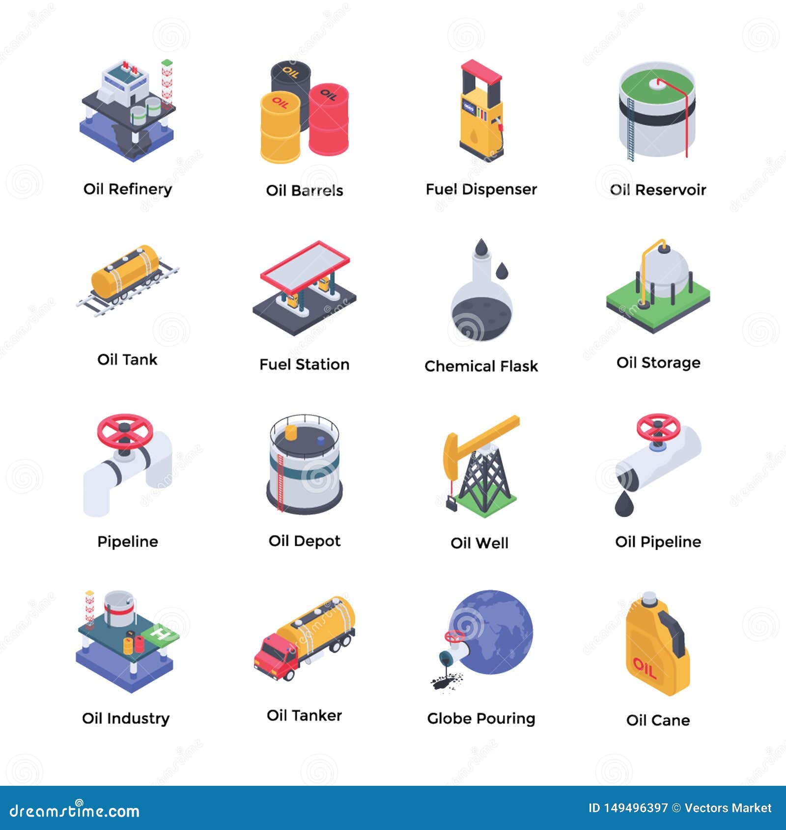 Oil Refinery Icons stock vector. Illustration of jerrycan - 149496397