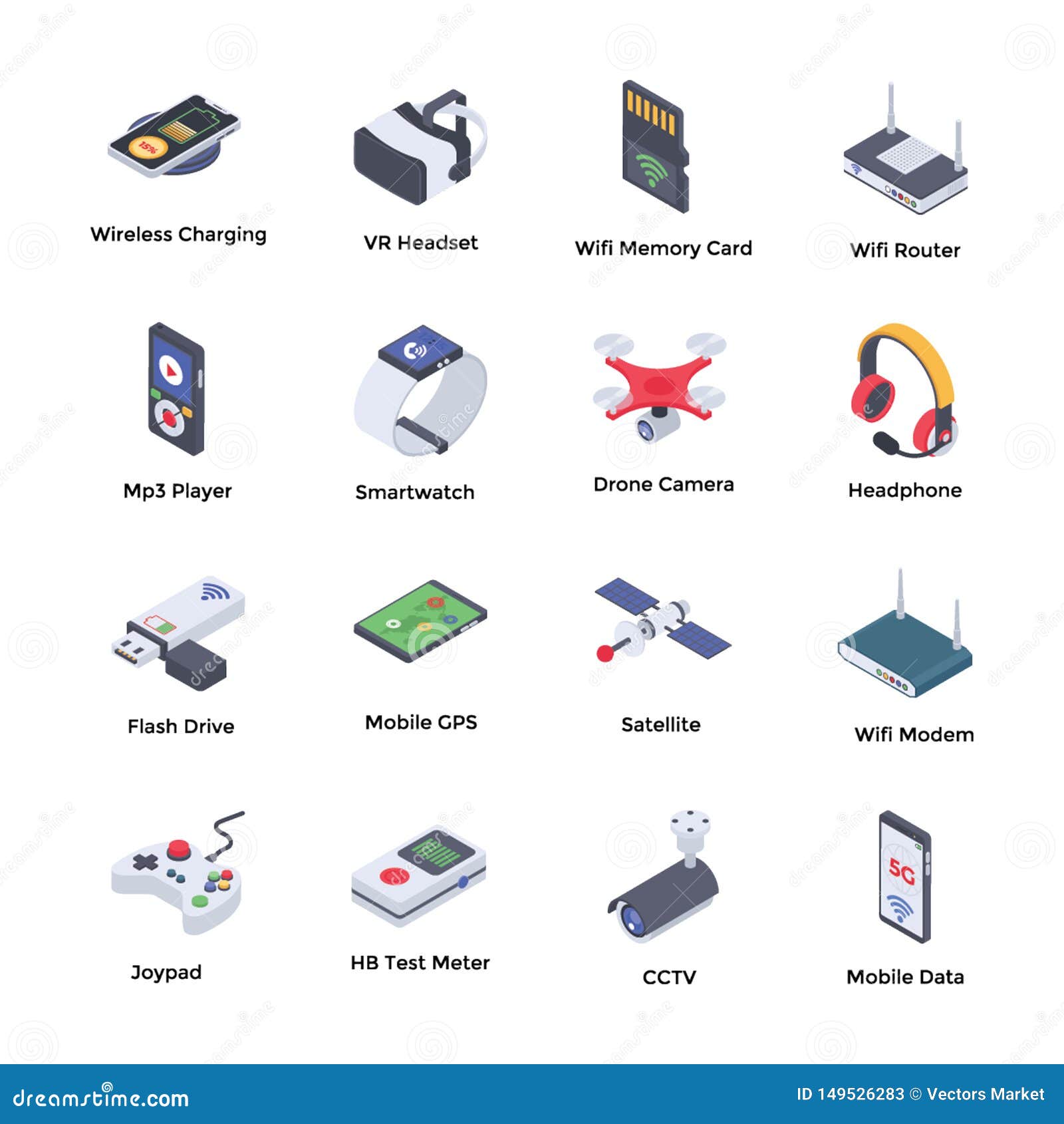 Wireless Technologies Isometric Icons Pack Stock Vector - Illustration ...