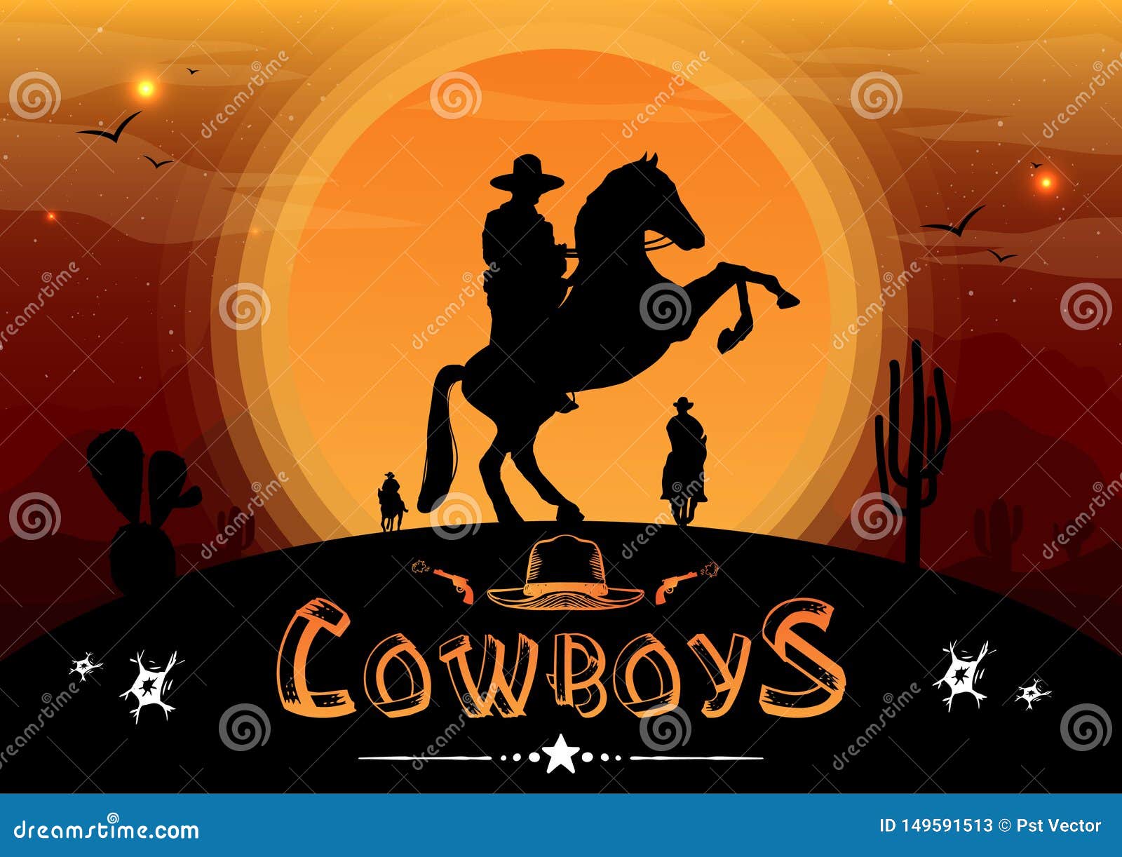 Silhouette of Cowboy Cowboys on Horseback at Sunset or Dawn Wild West ...