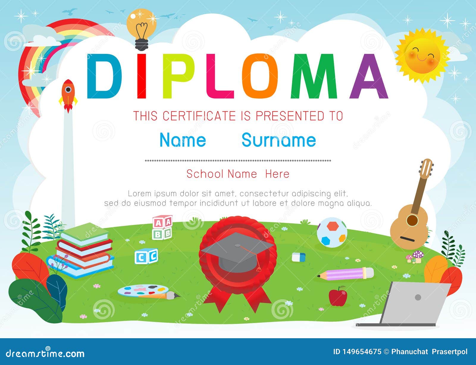 Certificates Kindergarten And Elementary, Preschool Kids Diploma ...