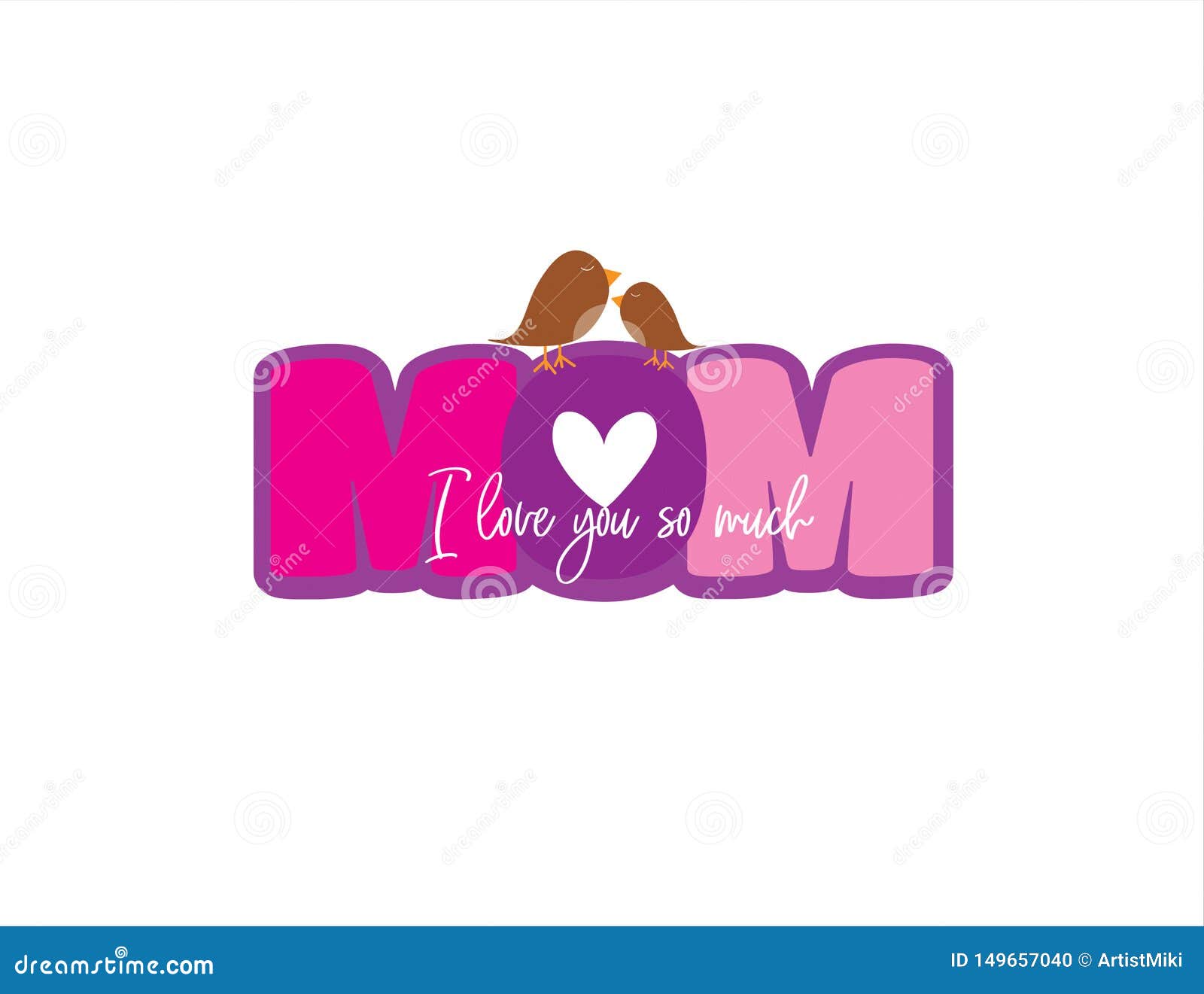 Mom, I Love You, Cute Wording Design Isolated on White, Colorful ...