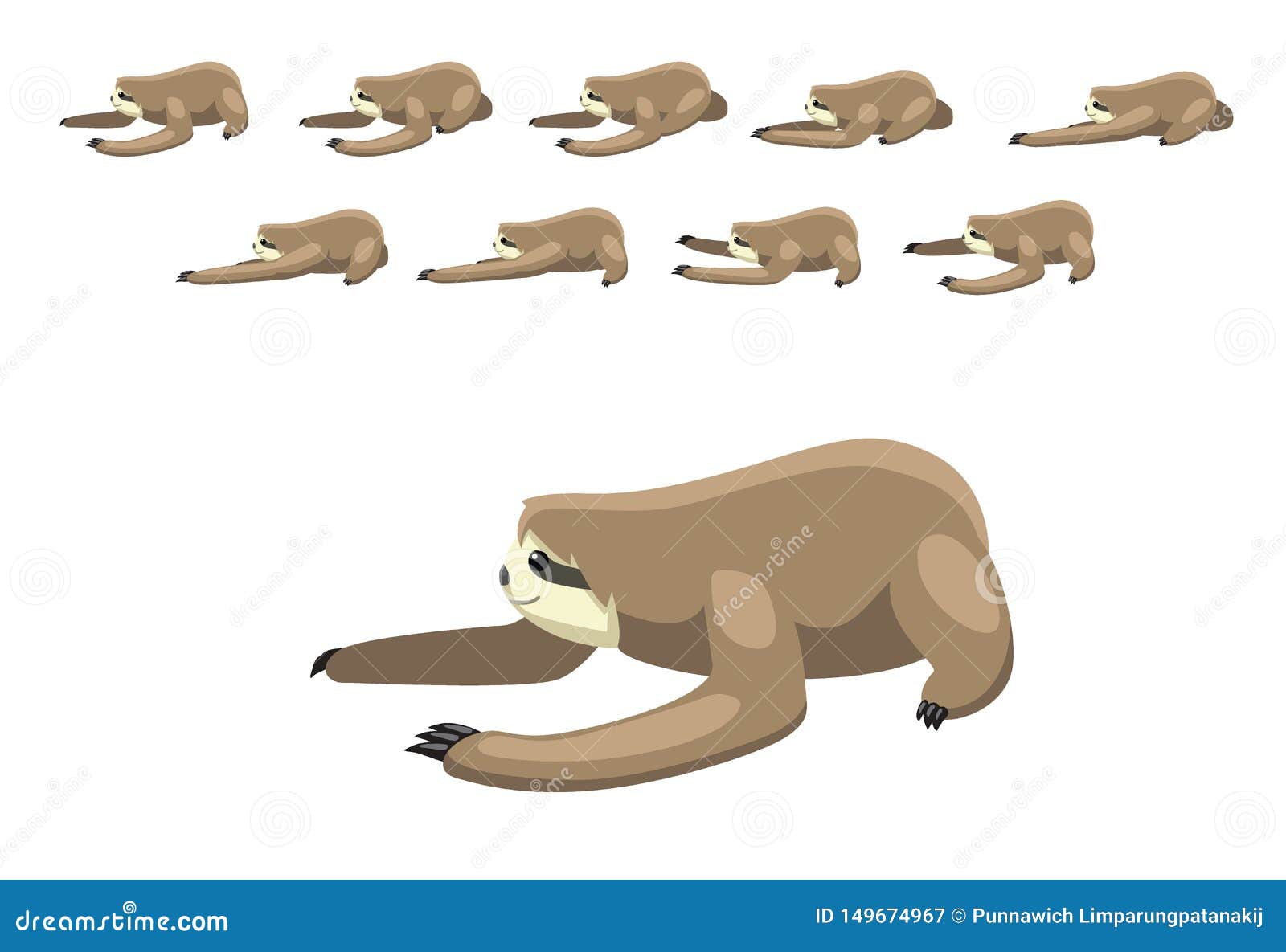 Sloth Crawling Animation Sequence Cartoon Vector Stock Vector ...