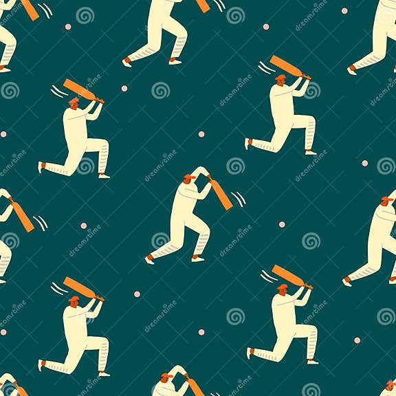 Cricket Players Playing the Game on the Stadium. Funky Sport Cartoon ...