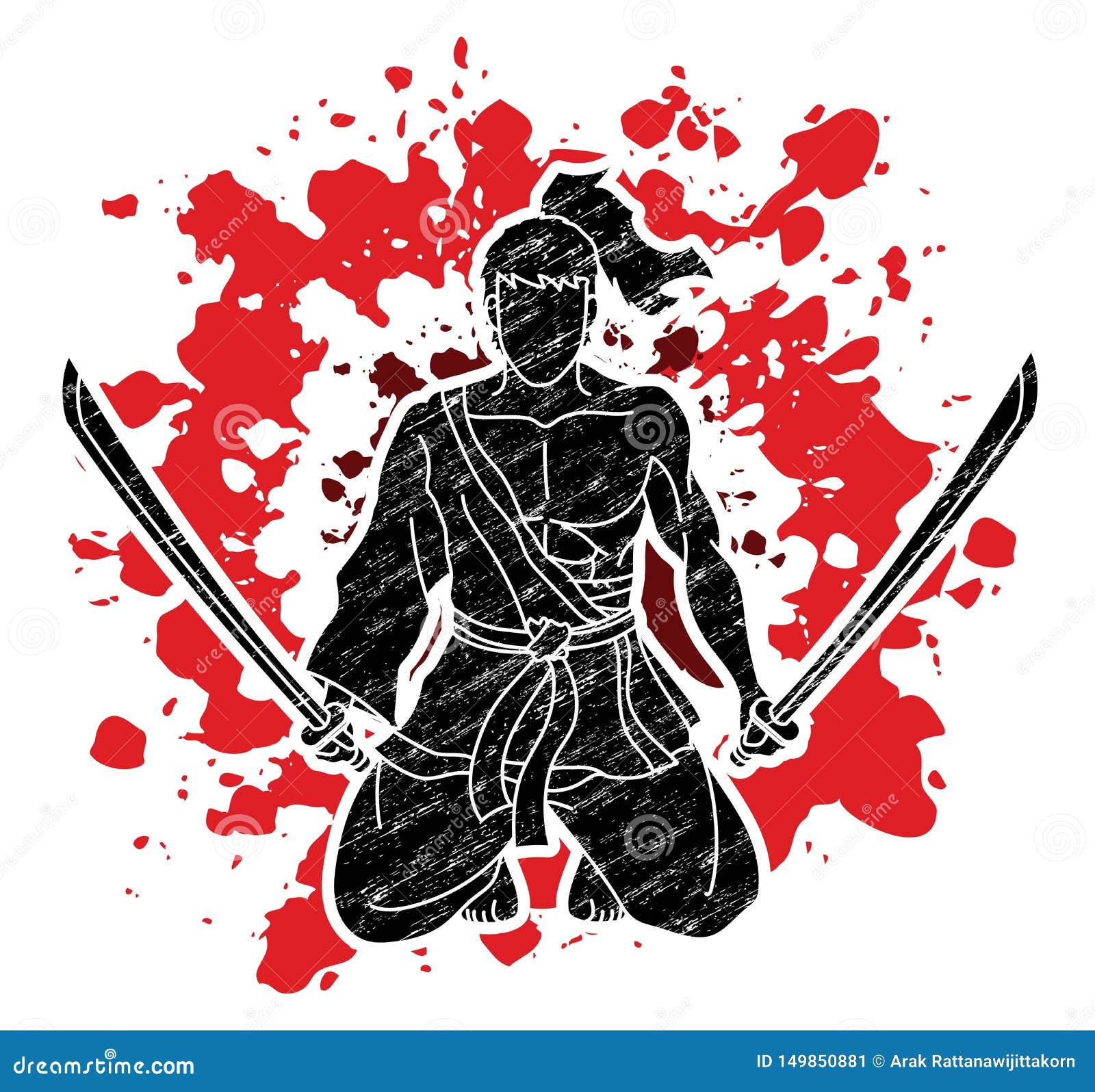 Samurai Warrior Sitting with Swords Cartoon Graphic Stock Vector ...